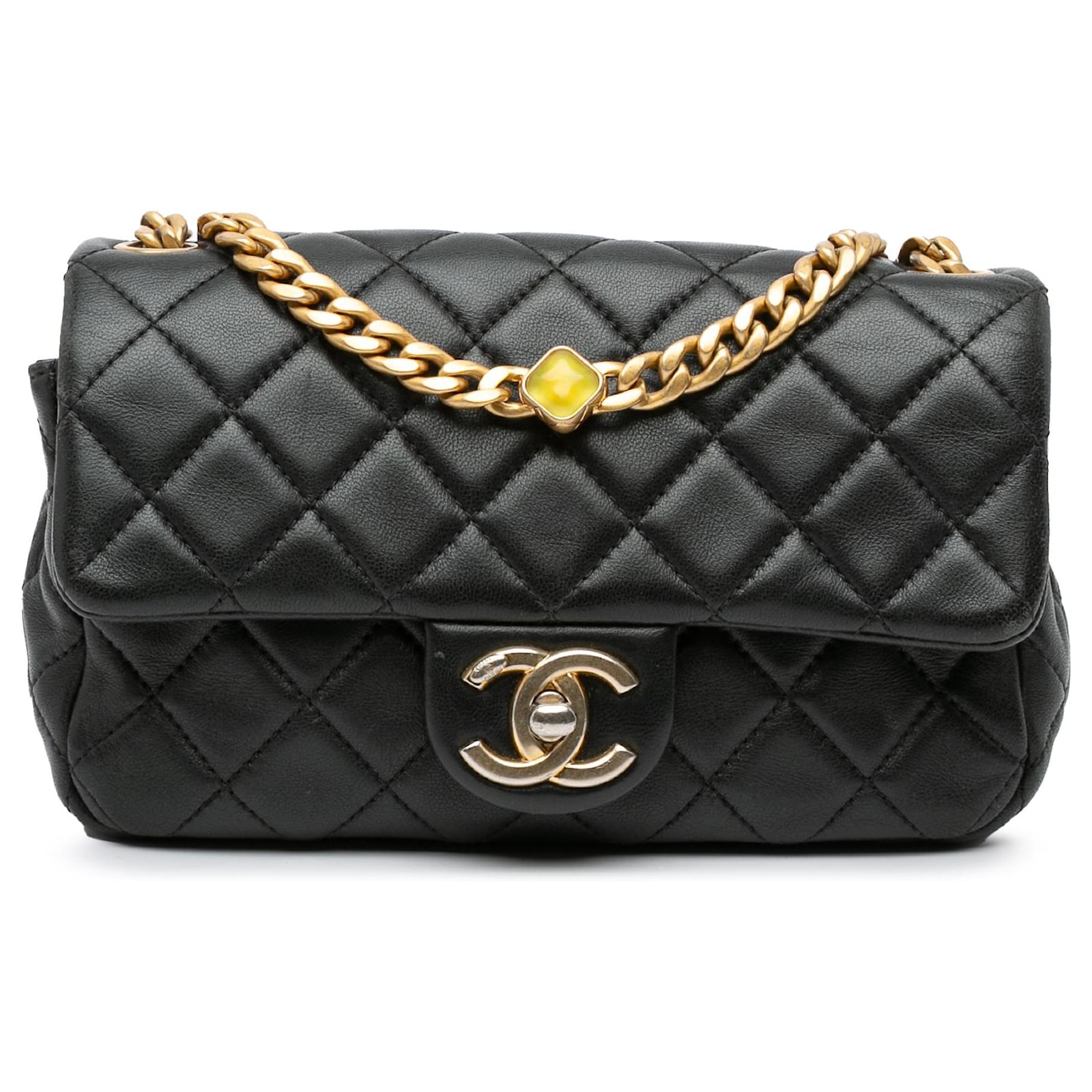 Chanel Black Mini Rectangular Lambskin Pearl Samba Single Flap Leather ...