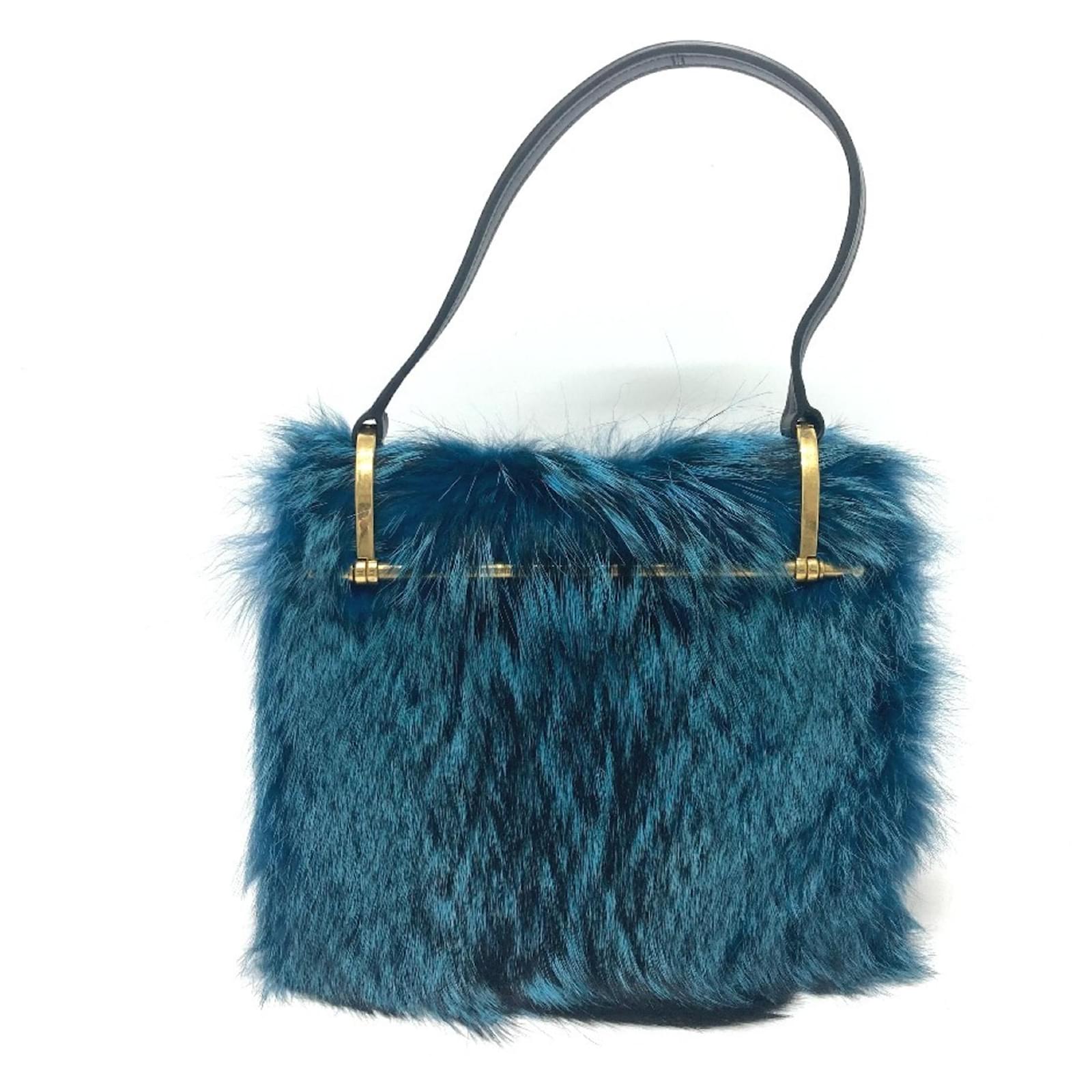 Prada 1BA131 Blue Fur and Leather Handbag (Sold) - Joli Closet