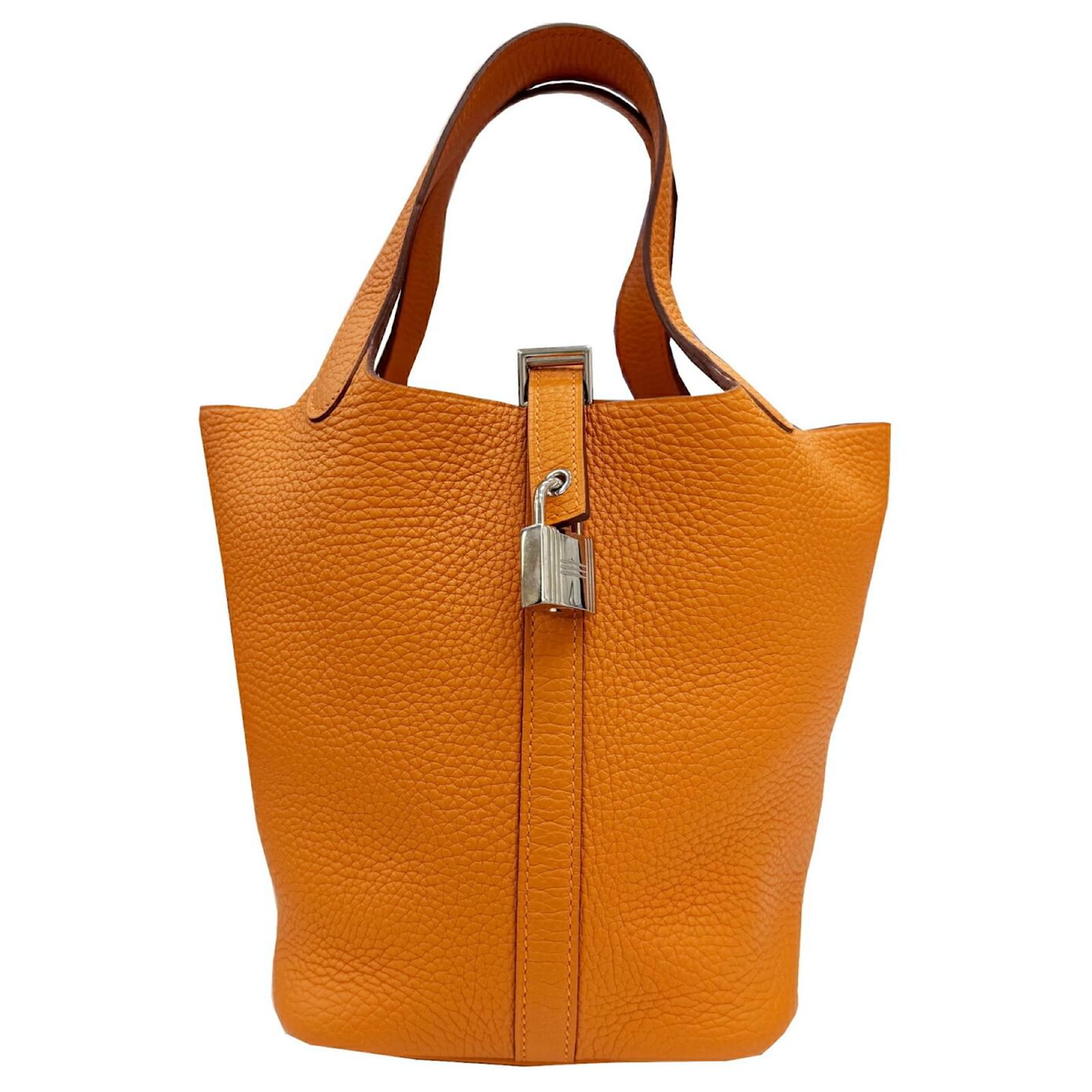 Hermès Hermes Picotin Lock PM Handbag Orange Leather ref.2130228 - Joli ...