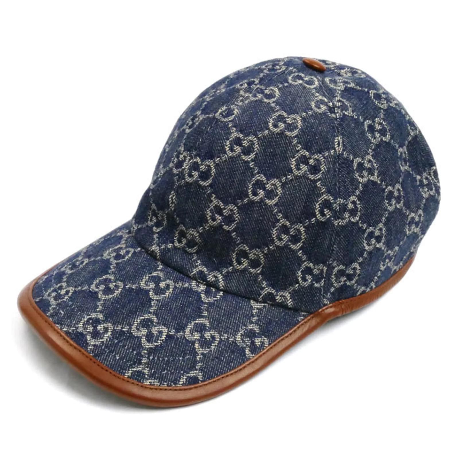 Gucci GG Denim Baseball Cap Blue Leather Cotton ref.2136222 - Joli Closet