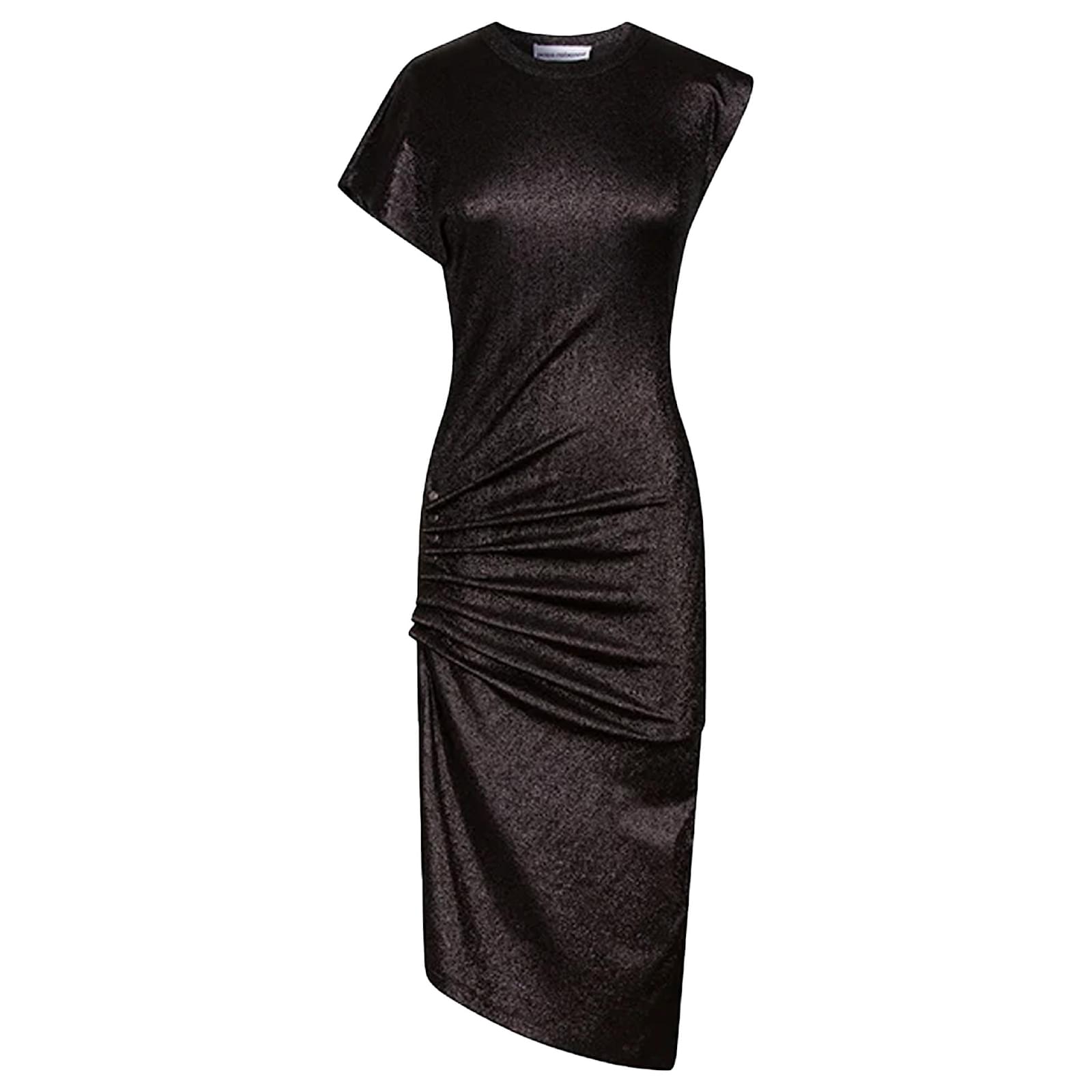 Paco Rabanne Black drapé pression dress in shiny jersey Viscose ...