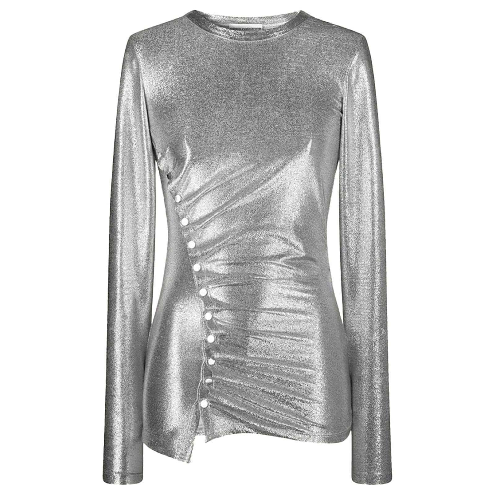 Paco Rabanne Silver drapé pression top in lurex Silvery Metallic ...