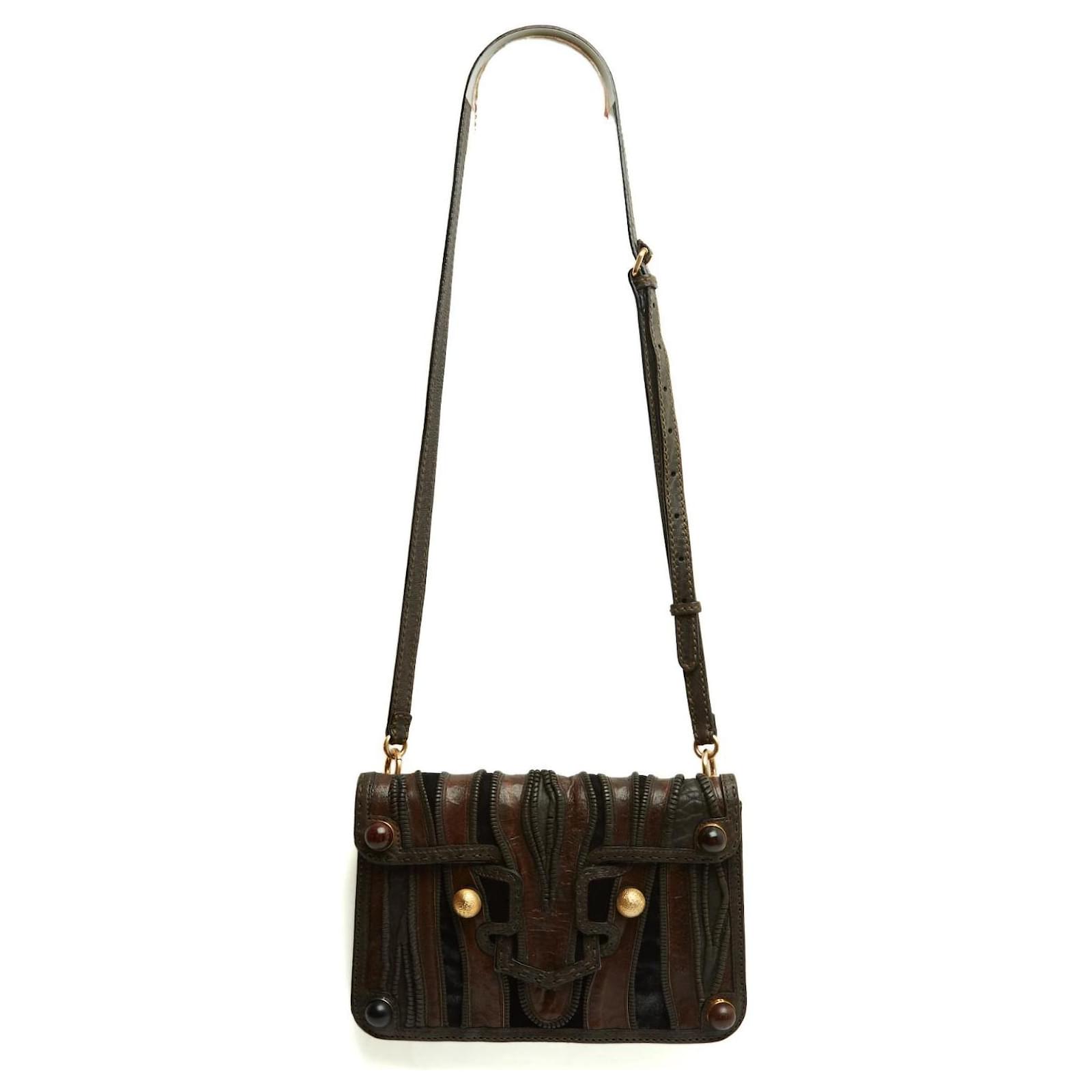 Fendi Sac Pochette Black Brown Shaman Inspired Leather Velvet Clutch ...