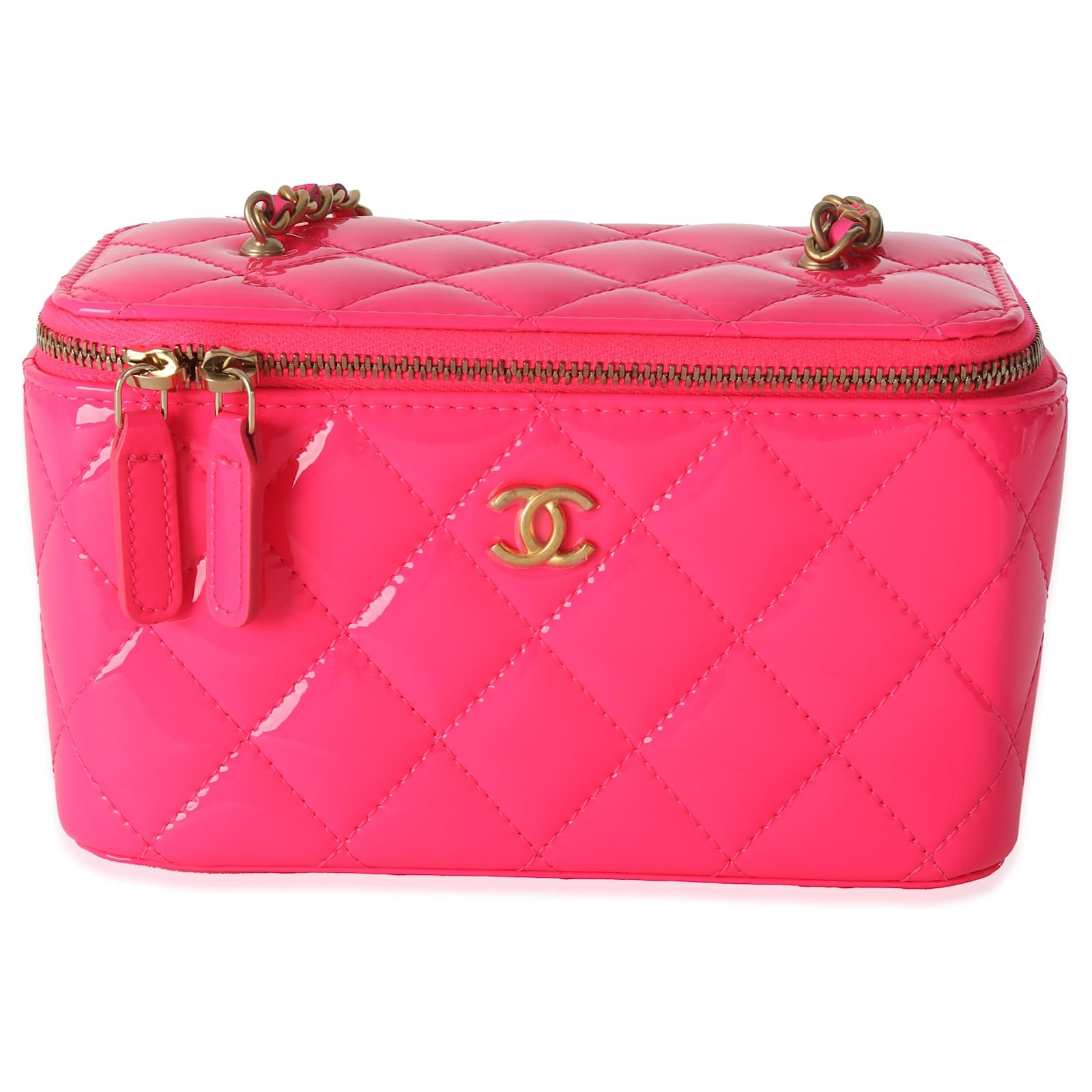 Chanel Neon Pink Quilted Patent Pearl Crush Vanity Patent leather ref ...