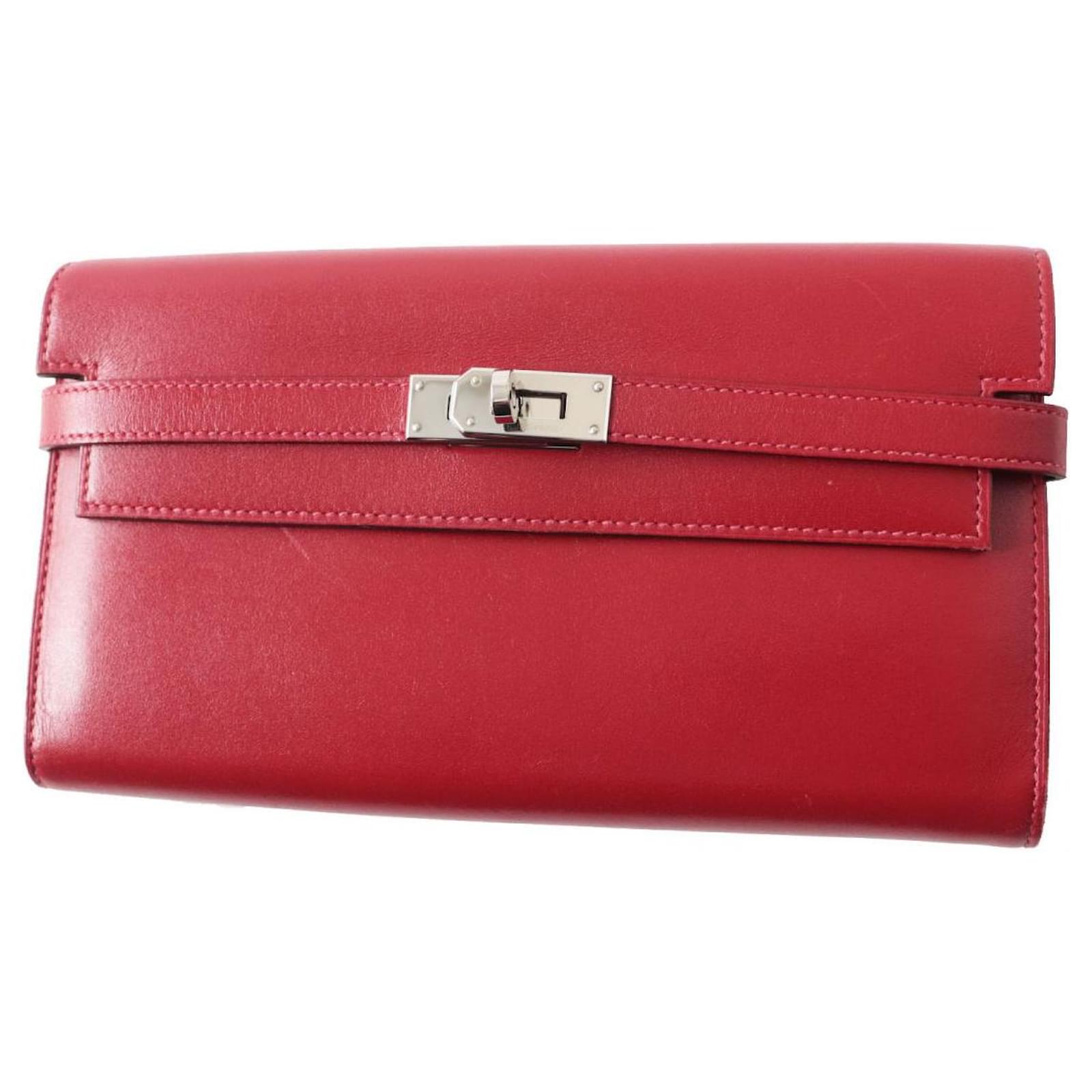 Hermès Hermes Kelly Wallet Box Calf Rouge Grenat Red Leather ref ...