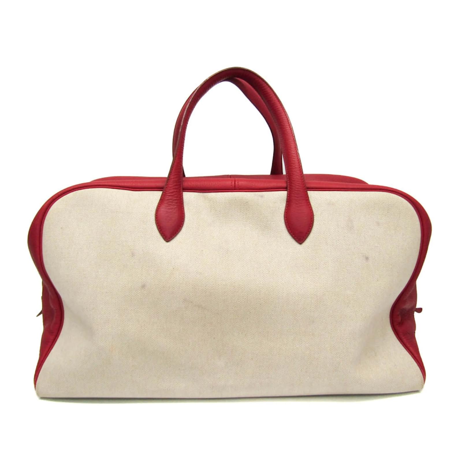 Hermès Hermes Victoria 50 Boston Bag Red Leather Cloth ref.2142689 ...