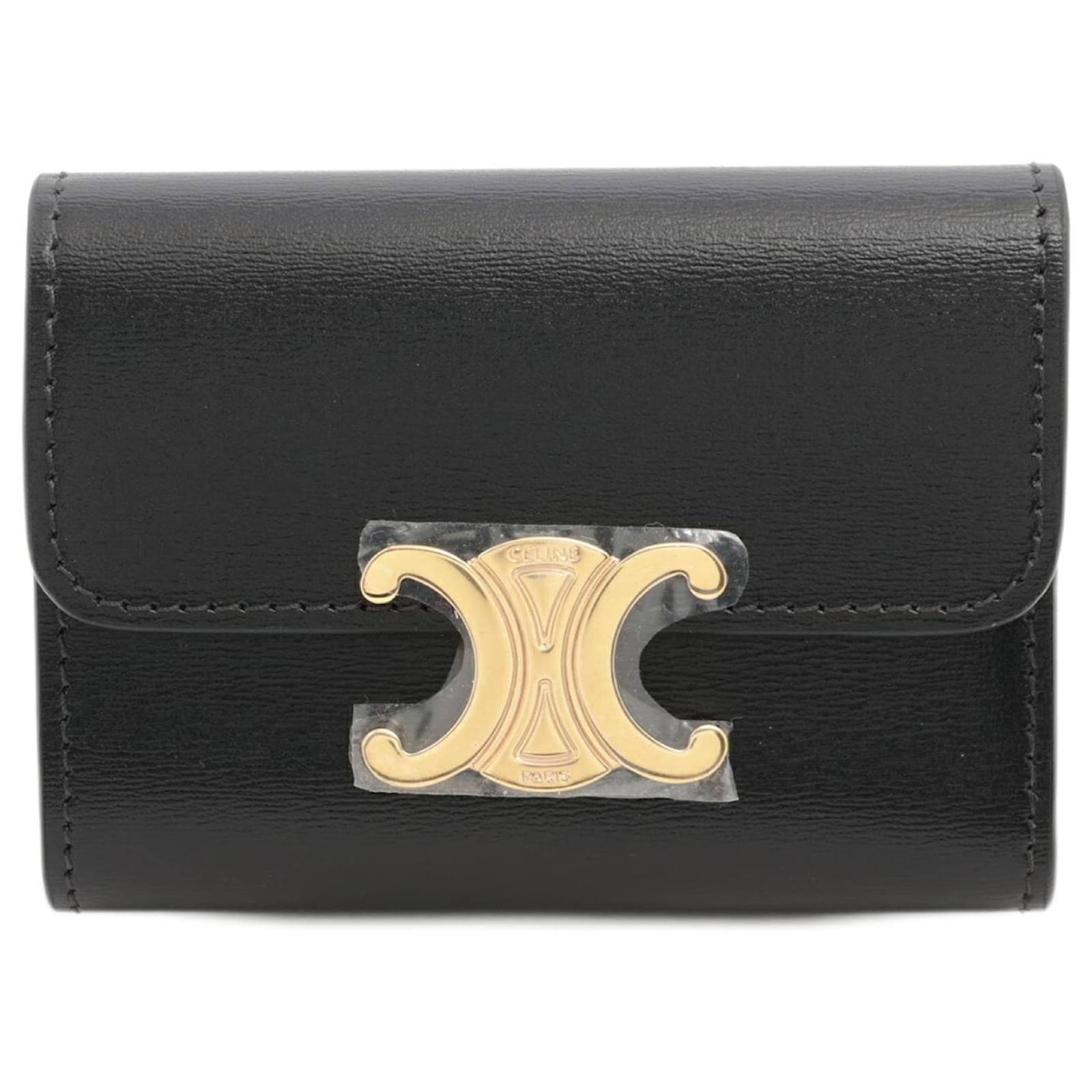 Céline Celine Compact Tri-Fold Wallet Black Leather ref.2143251 - Joli ...