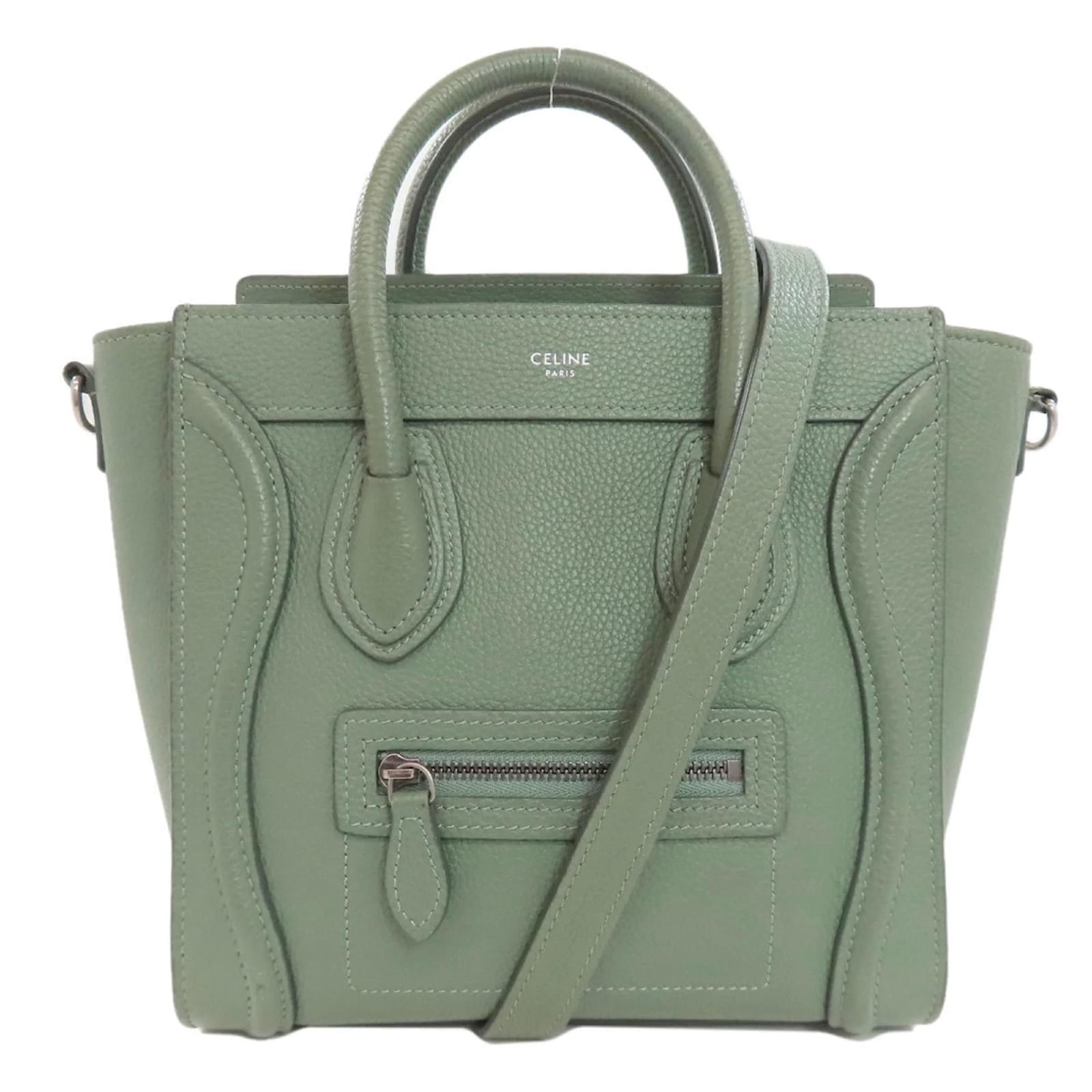Céline Celine Luggage Nano Handbag in Green Calfskin Leather ref ...