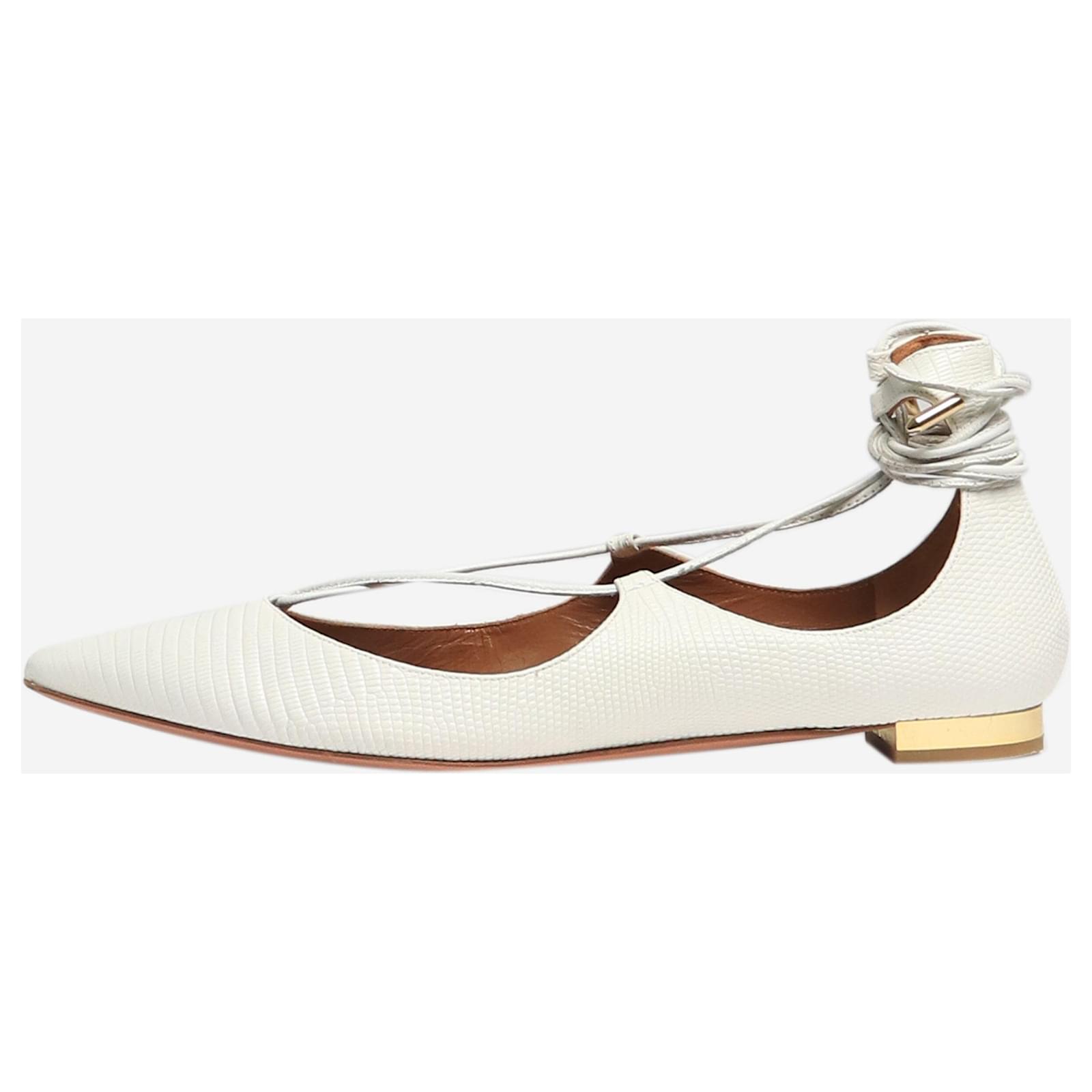 Aquazzura White mock-lizard skin Christy flats - size EU 37 Leather ref ...