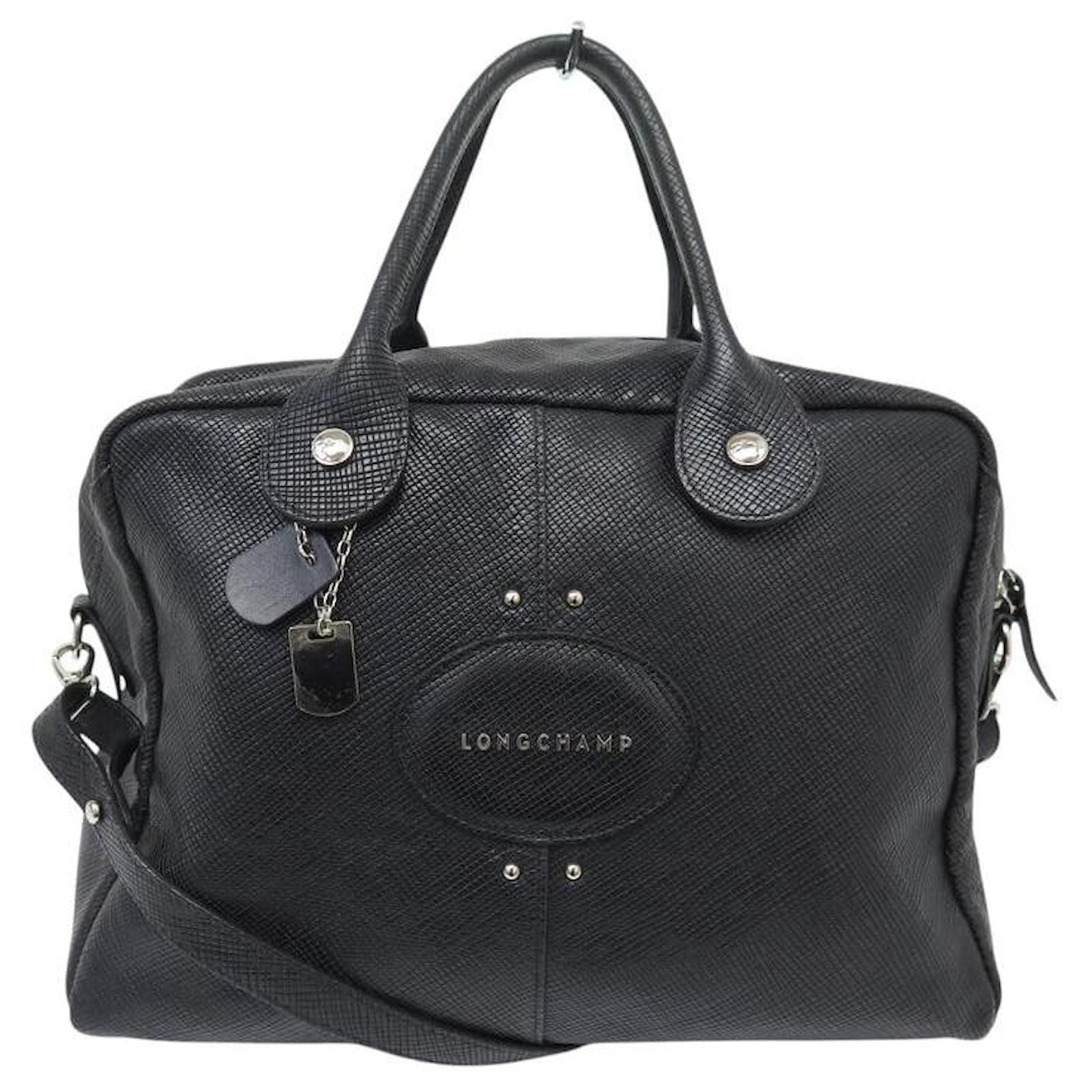 LONGCHAMP QUADRI 1206786001 BLACK GRAINED LEATHER SHOULDER BAG ref ...