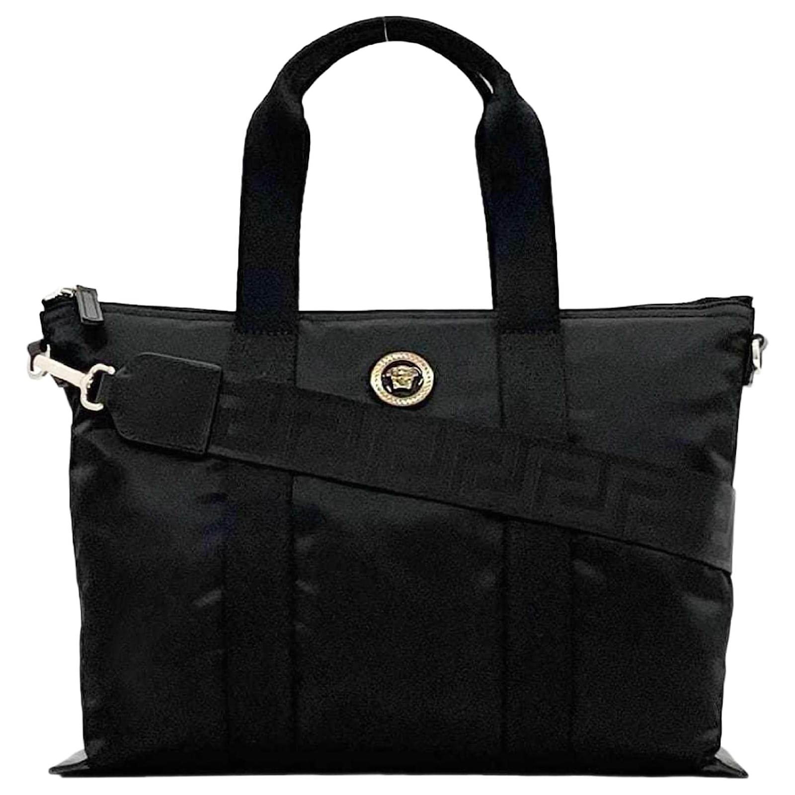 Versace Black Medusa 2-Way Tote Bag Leather Nylon ref.2149580 - Joli Closet