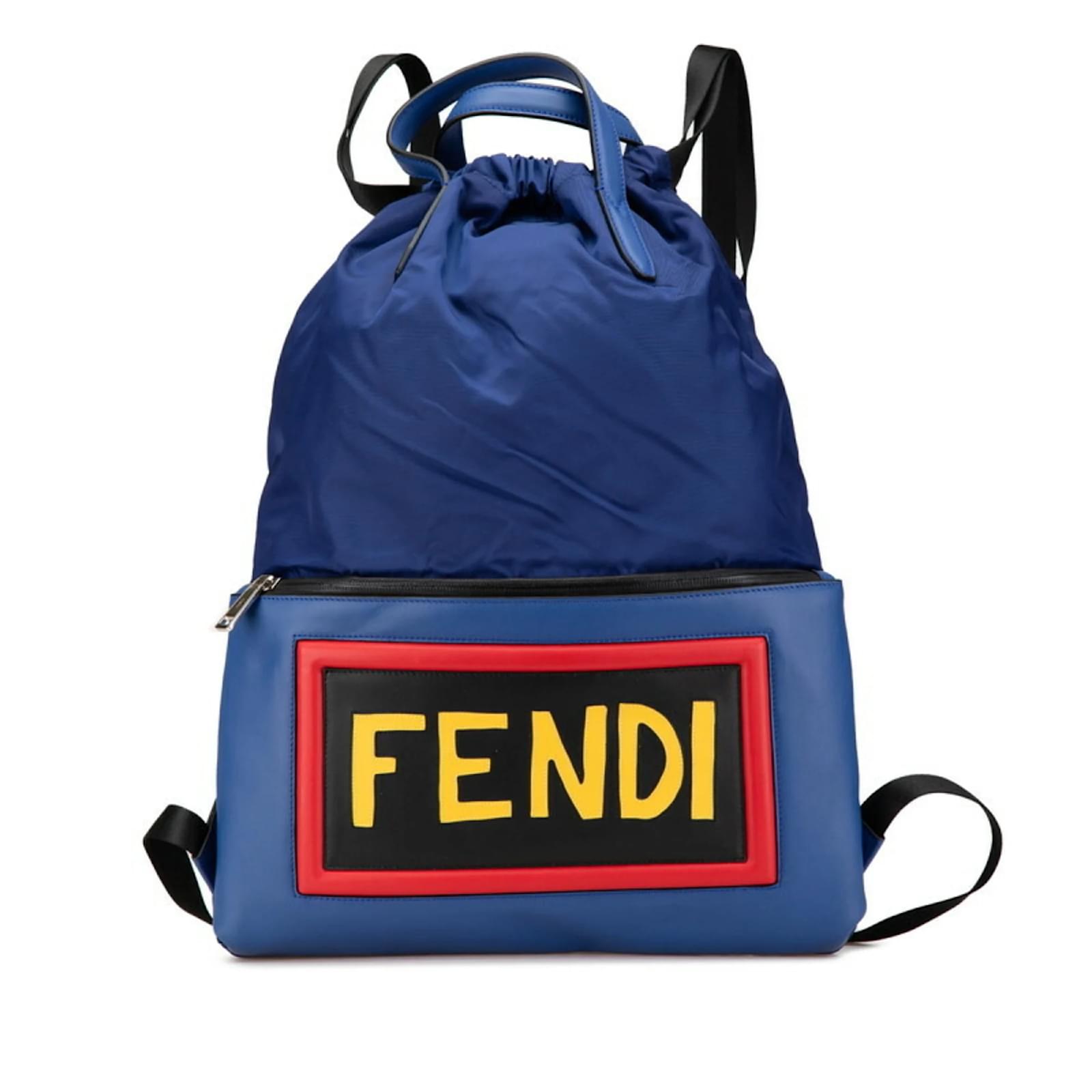 Fendi Vocabulary Backpack Blue Leather Nylon ref.2156943 - Joli Closet