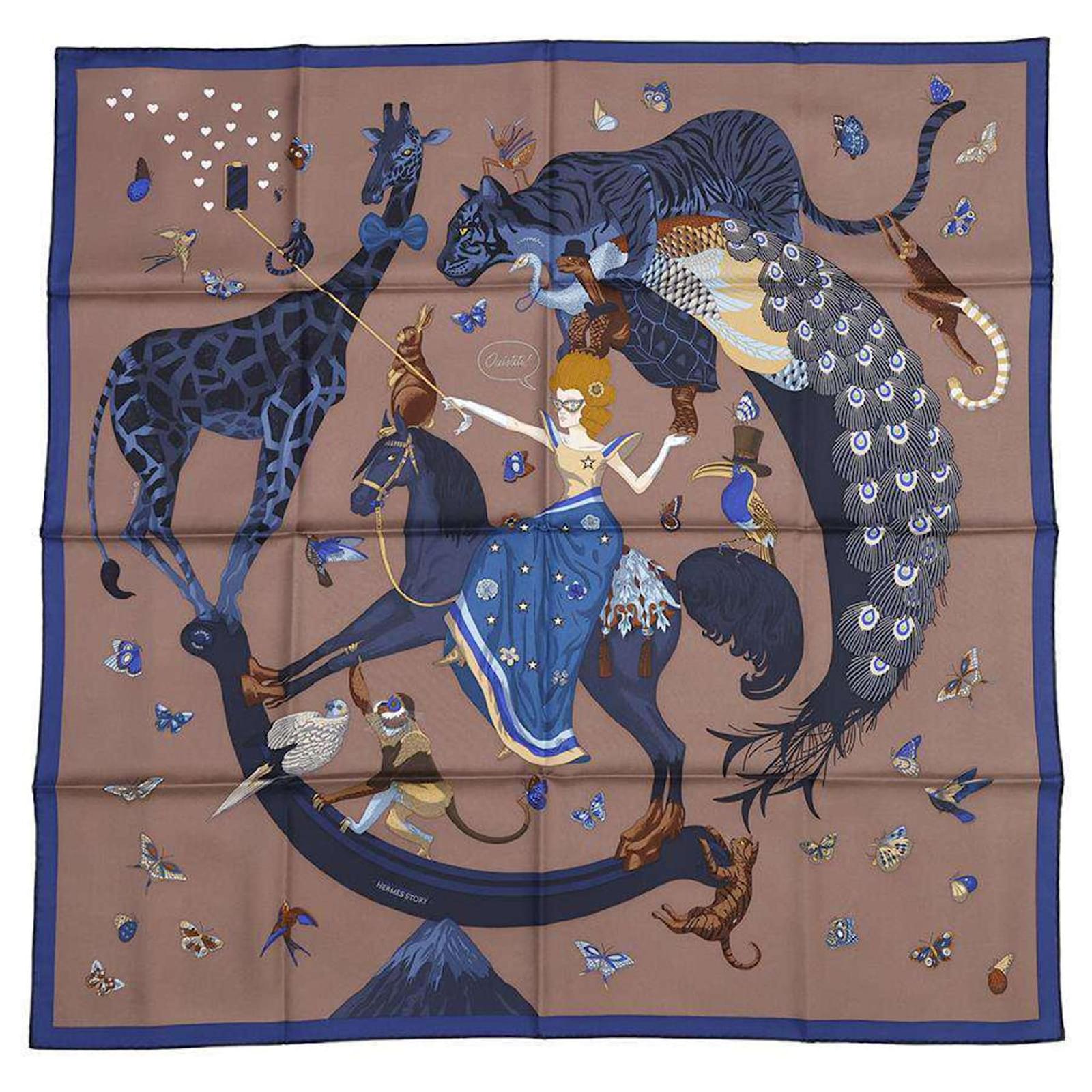 Hermès Hermes Scarf Carré 90 Story 2022 Blue Multiple colors Beige Silk ...