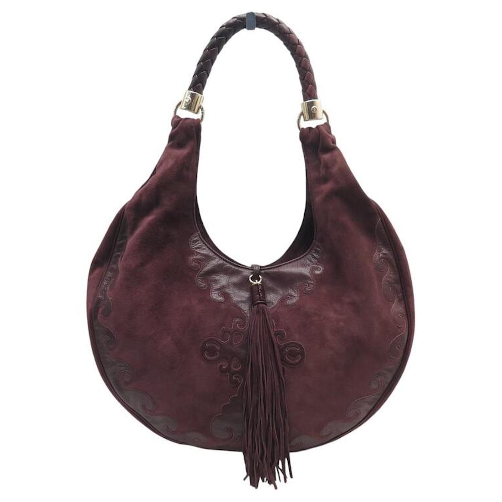 VINTAGE YVES SAINT LAURENT RIVE GAUCHE 136702 WESTERN REZA BAG Dark red Leather ref.2159397 ...