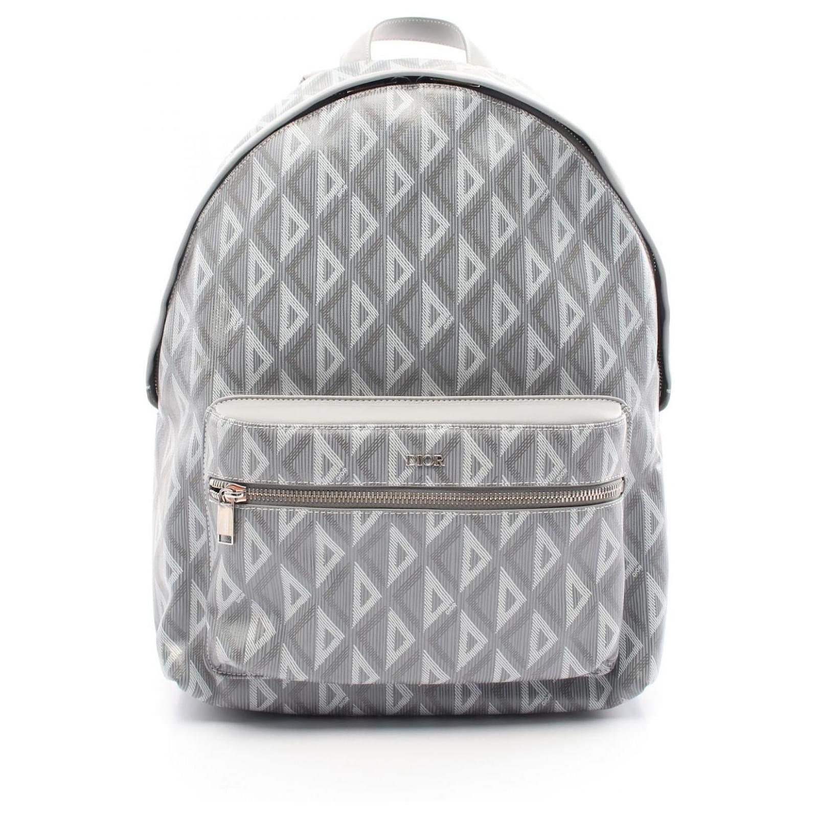 Dior Rider CD Diamond Backpack PVC Coated Canvas Leather Grey Cloth ref ...