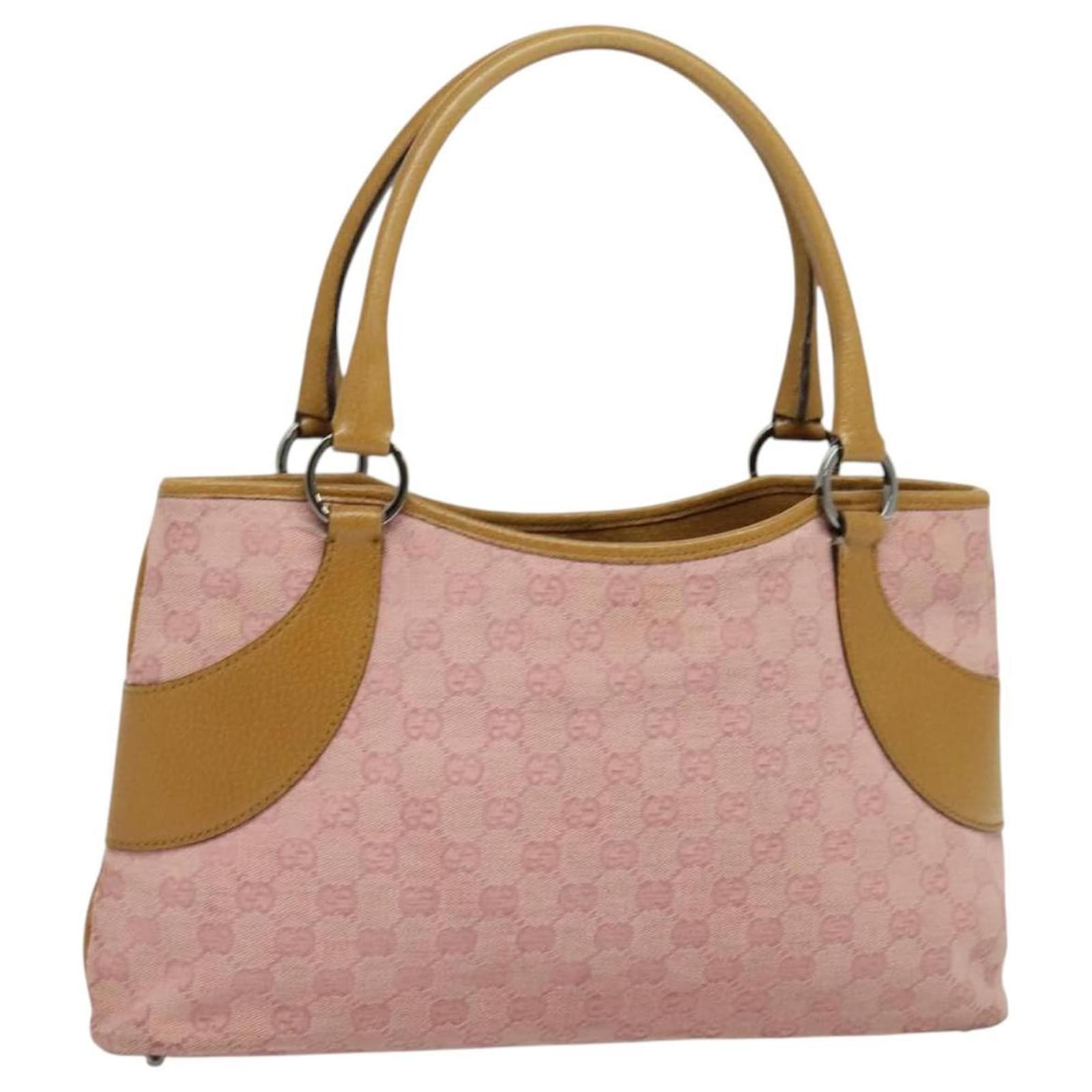 GUCCI GG Canvas Tote Bag Pink Silver 113015 Auth 118012 Silvery Cloth ...
