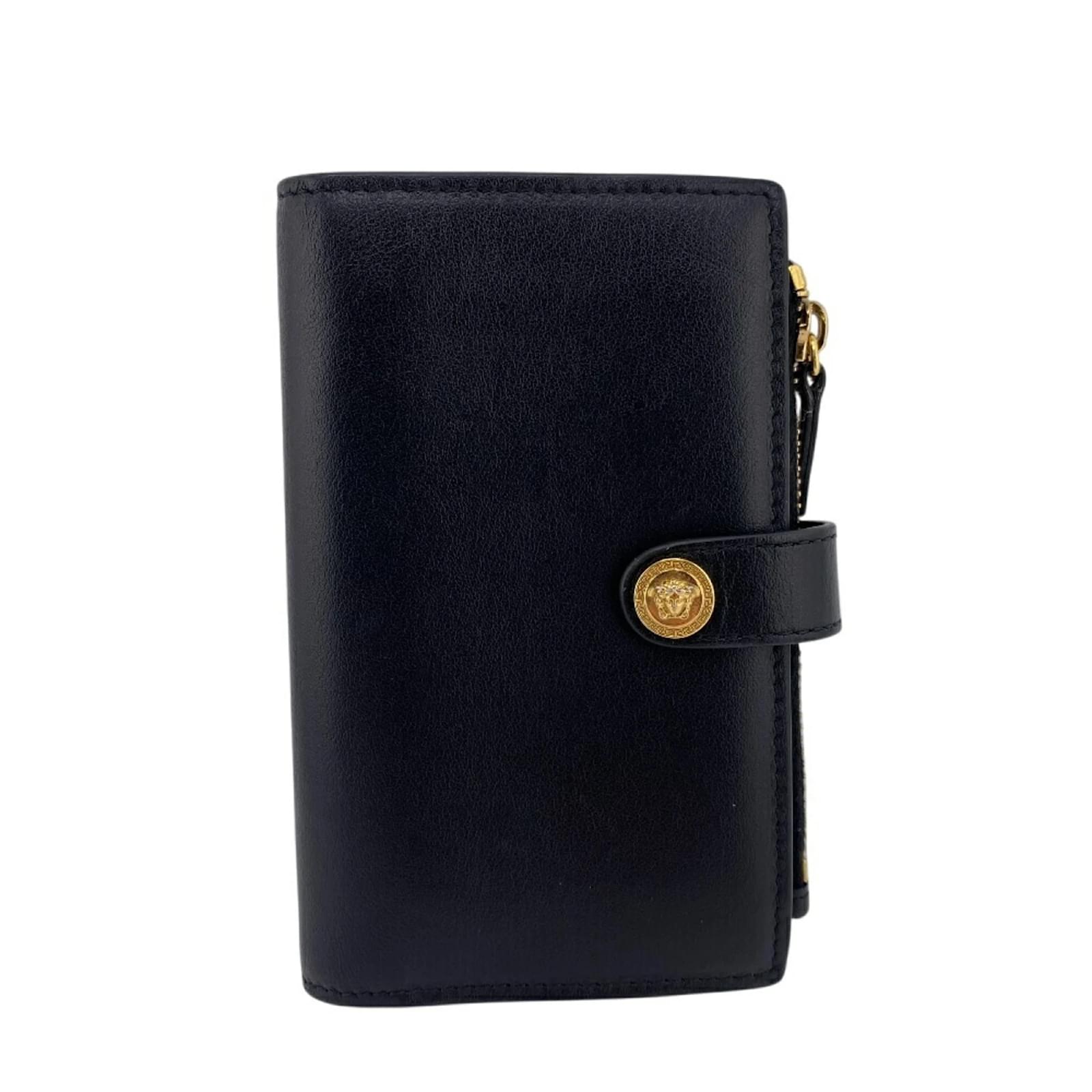 Versace Medusa Button Zip Bi-fold Wallet Black Leather ref.2169196 ...