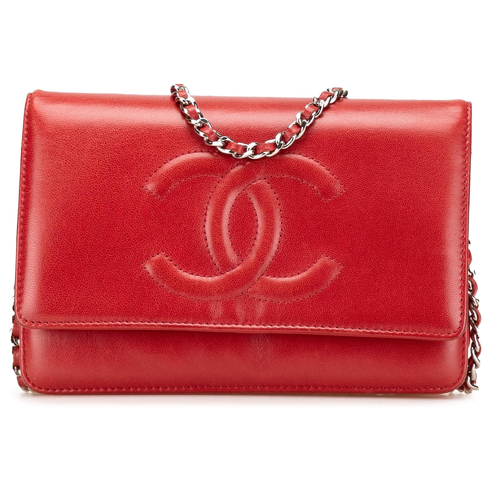 Chanel Red CC Calfskin Wallet On Chain Leather ref.2173918 - Joli Closet