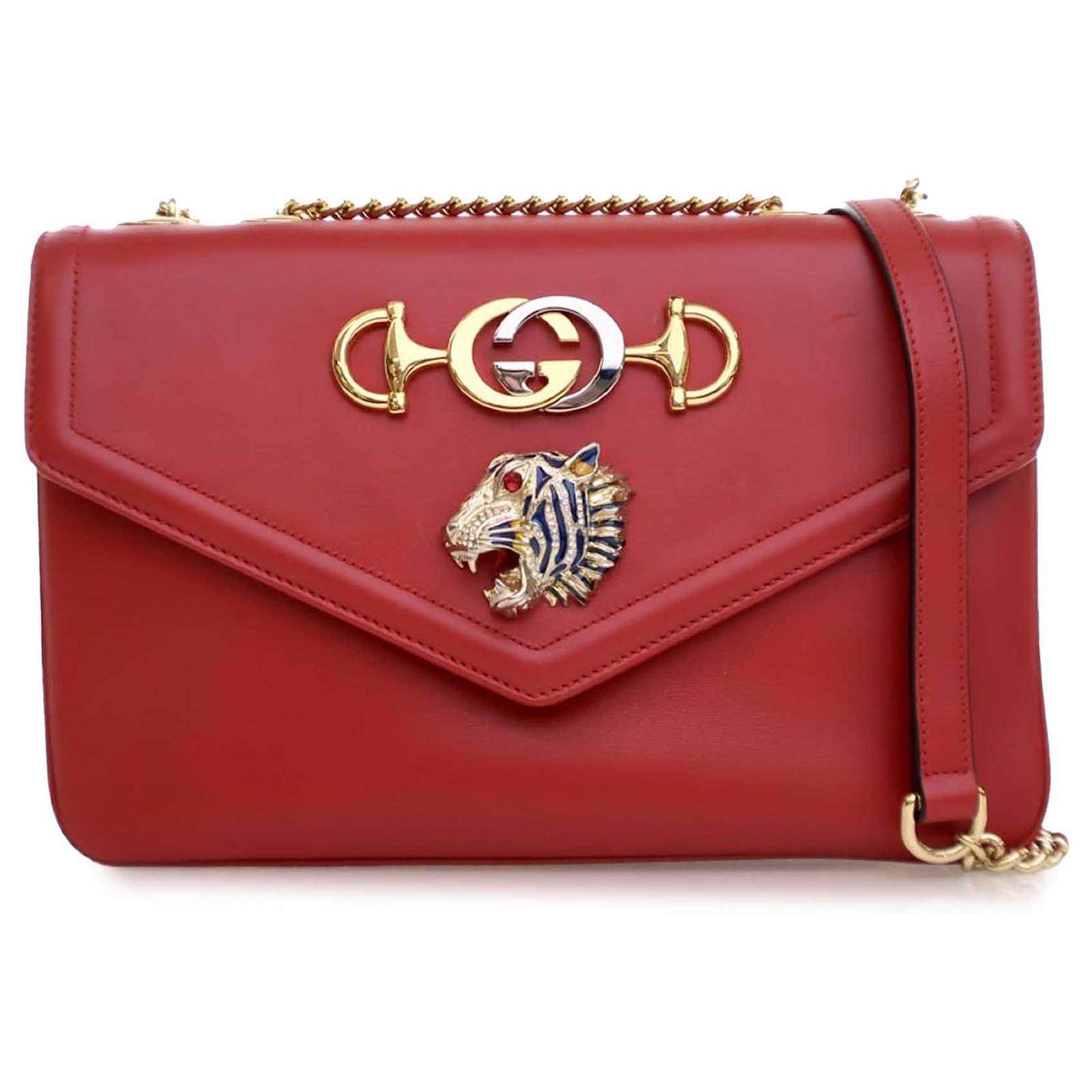 Gucci Red Medium Leather Rajah Crossbody Pony-style calfskin ref ...