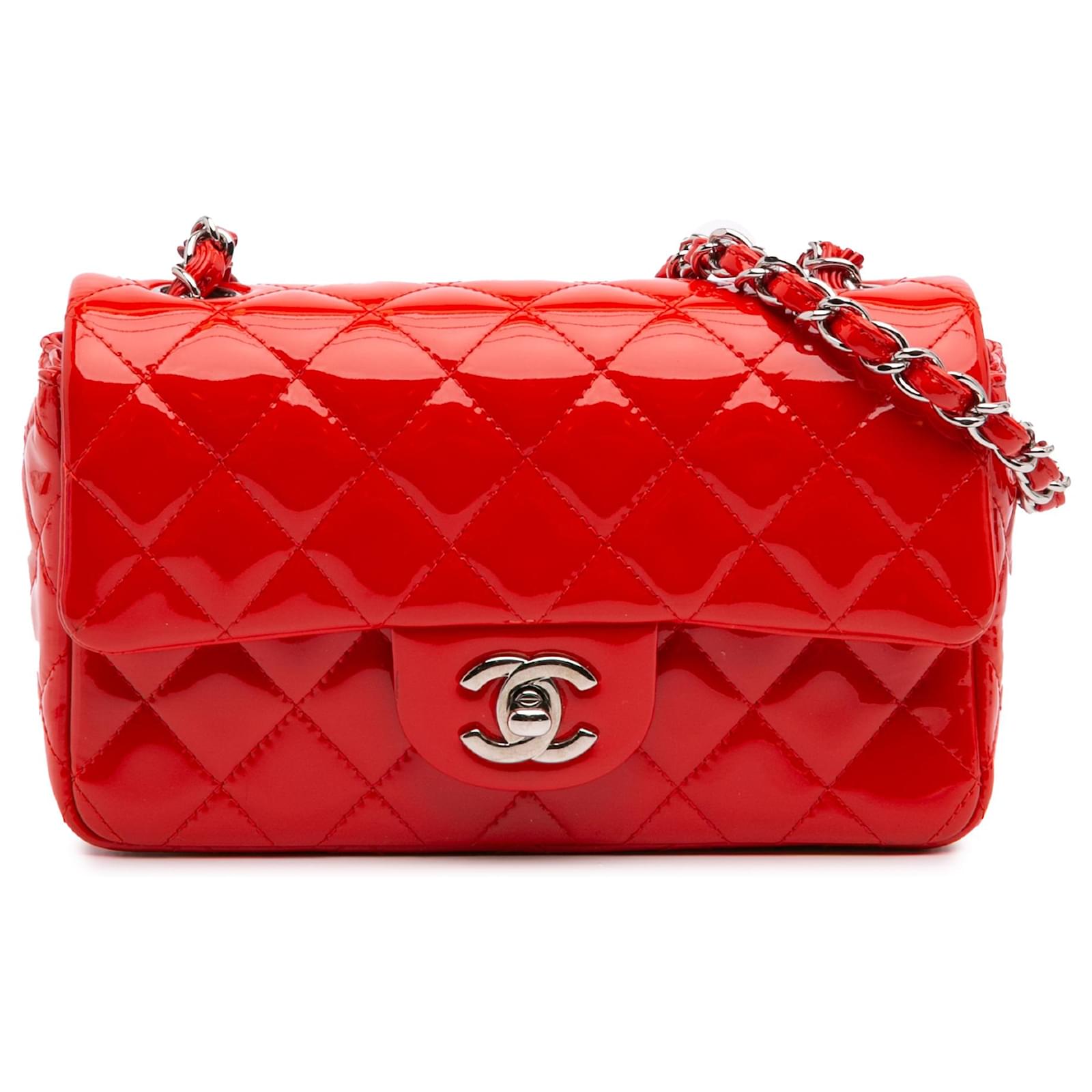 Chanel Red Mini Rectangular Classic Patent Single Flap Leather Patent ...
