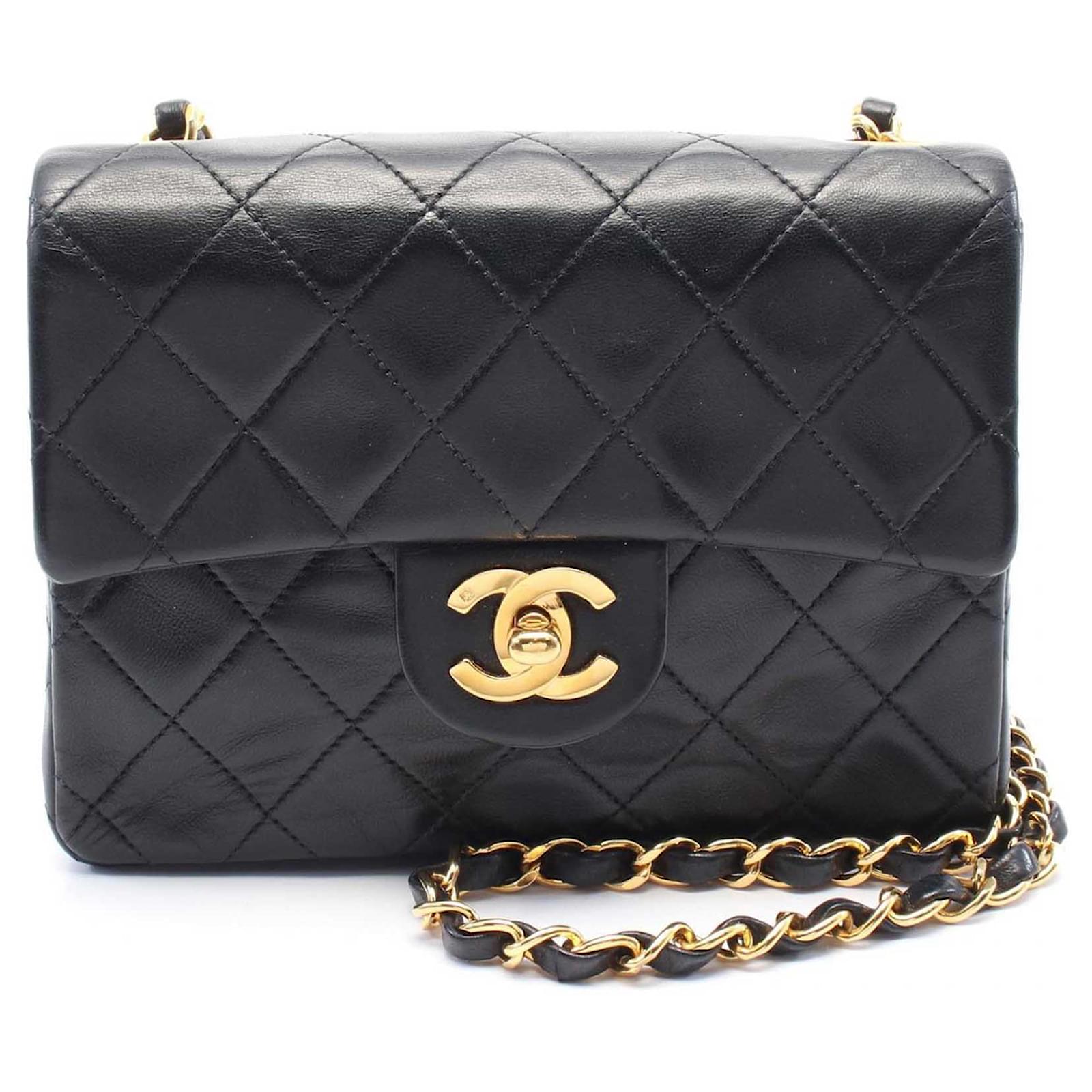Chanel Black Mini Square Classic Lambskin Single Flap Leather ref ...