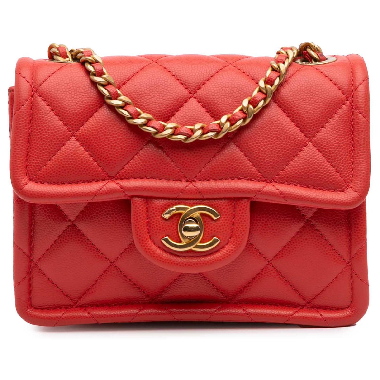 Chanel Red Mini Quilted Caviar Sweet Classic Flap Leather ref.2181900 ...