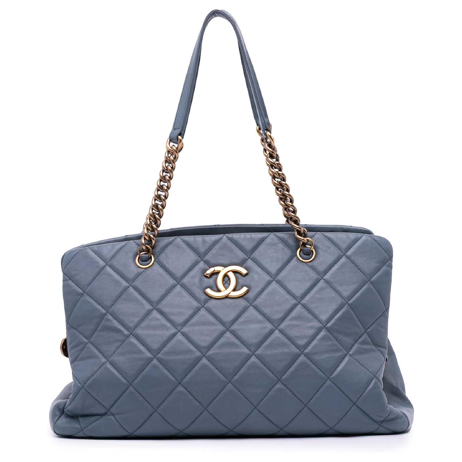 Chanel Blue Large Quilted Calfskin CC Crown Tote Leather Pony-style ...