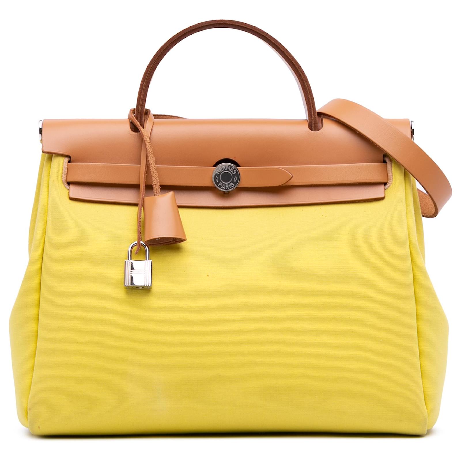 Hermès Yellow Toile Herbag Zip 31 Leather Cloth Pony-style calfskin ...