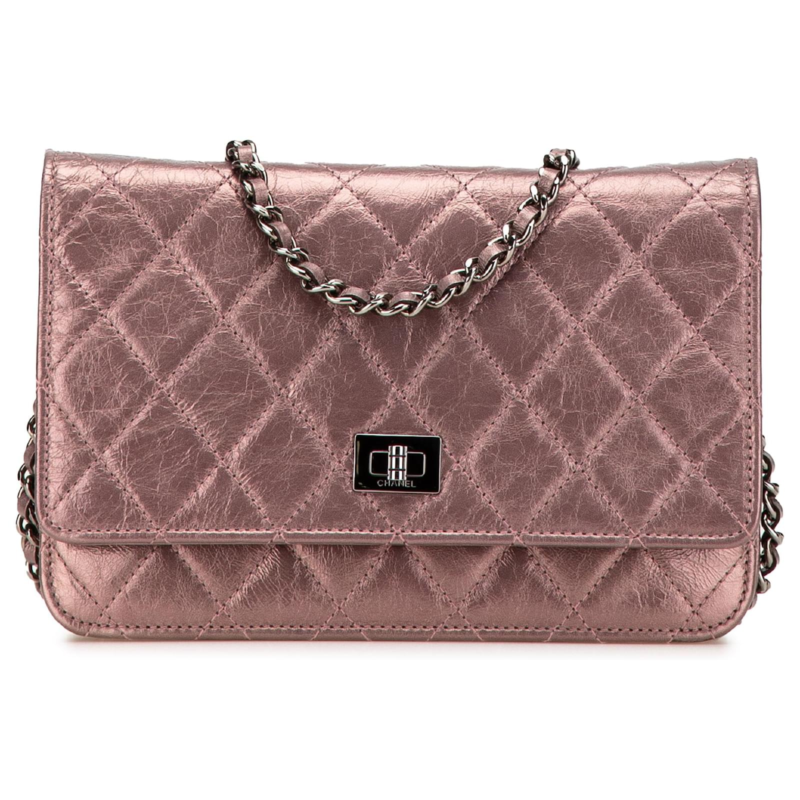 Chanel Pink Reissue 2.55 Quilted Metallic Aged Calfskin Wallet on Chain ...
