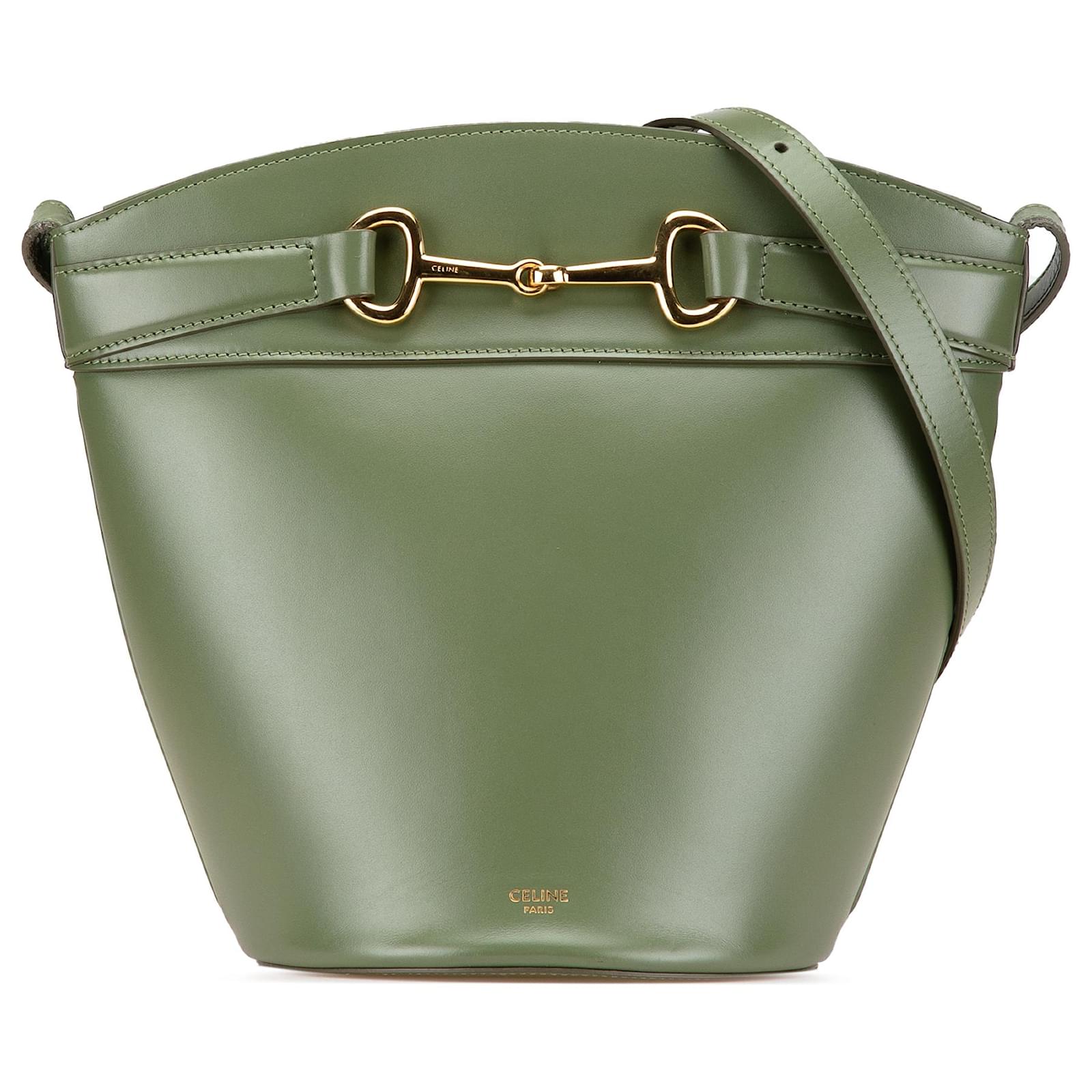 Céline Celine Green Leather Crecy Bucket Bag Olive green Pony-style ...