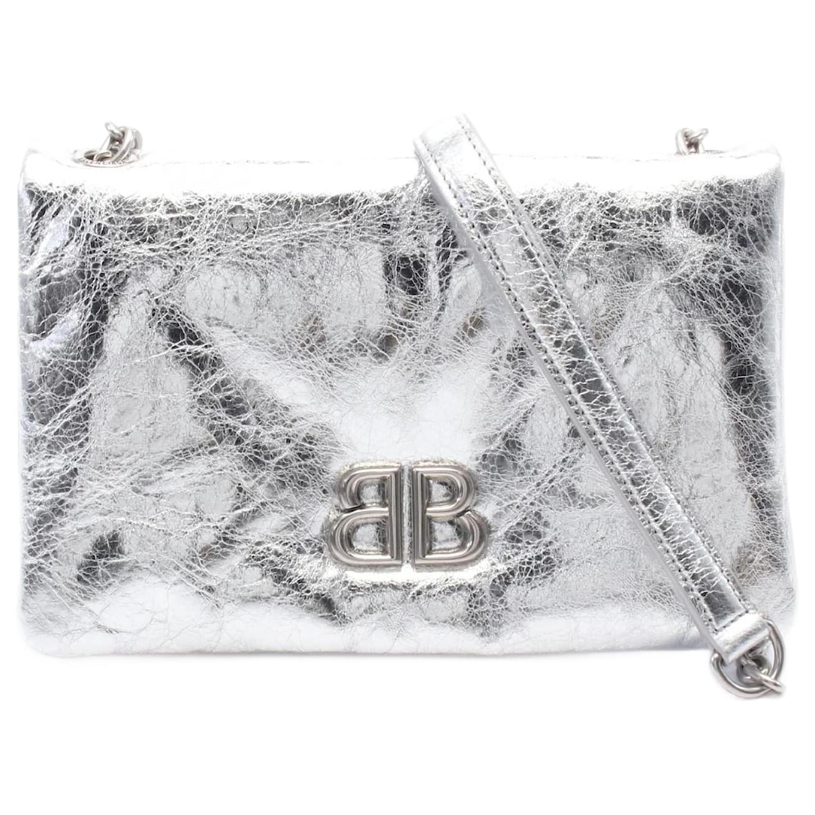 Balenciaga Monaco Nano Metallic Leather Shoulder Bag Silvery Pony-style ...