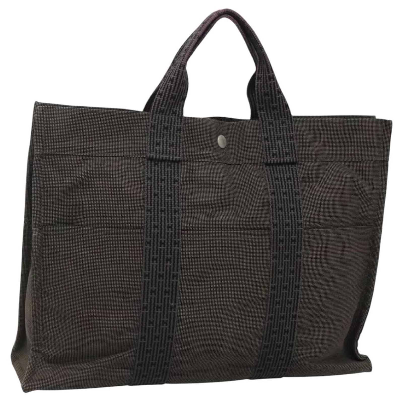 Hermès HERMES Her Line MM Tote Bag Canvas Gray Silver Auth bs24609 ...