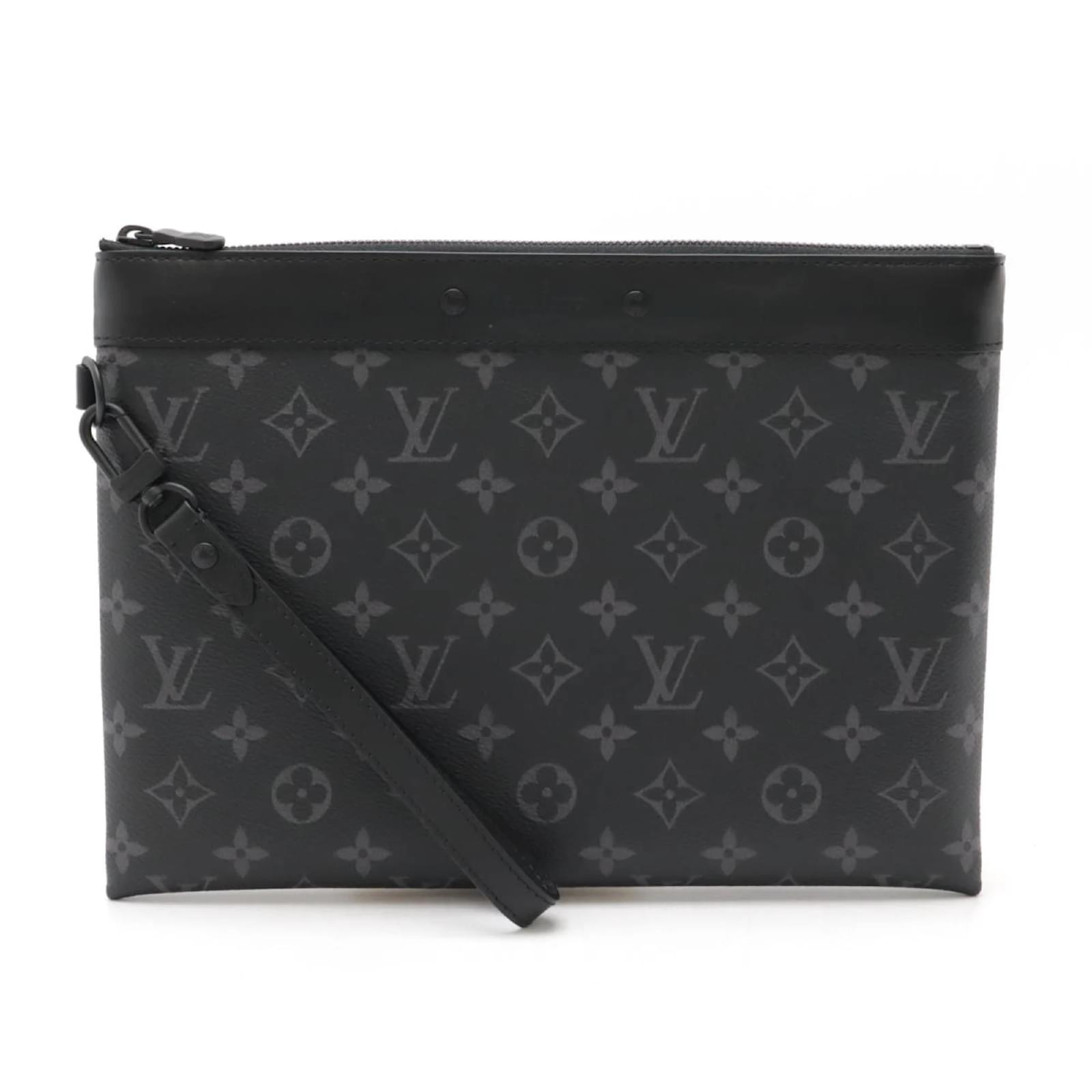 Louis Vuitton Monogram Eclipse Pochette To Go Brown Black Cloth ref ...