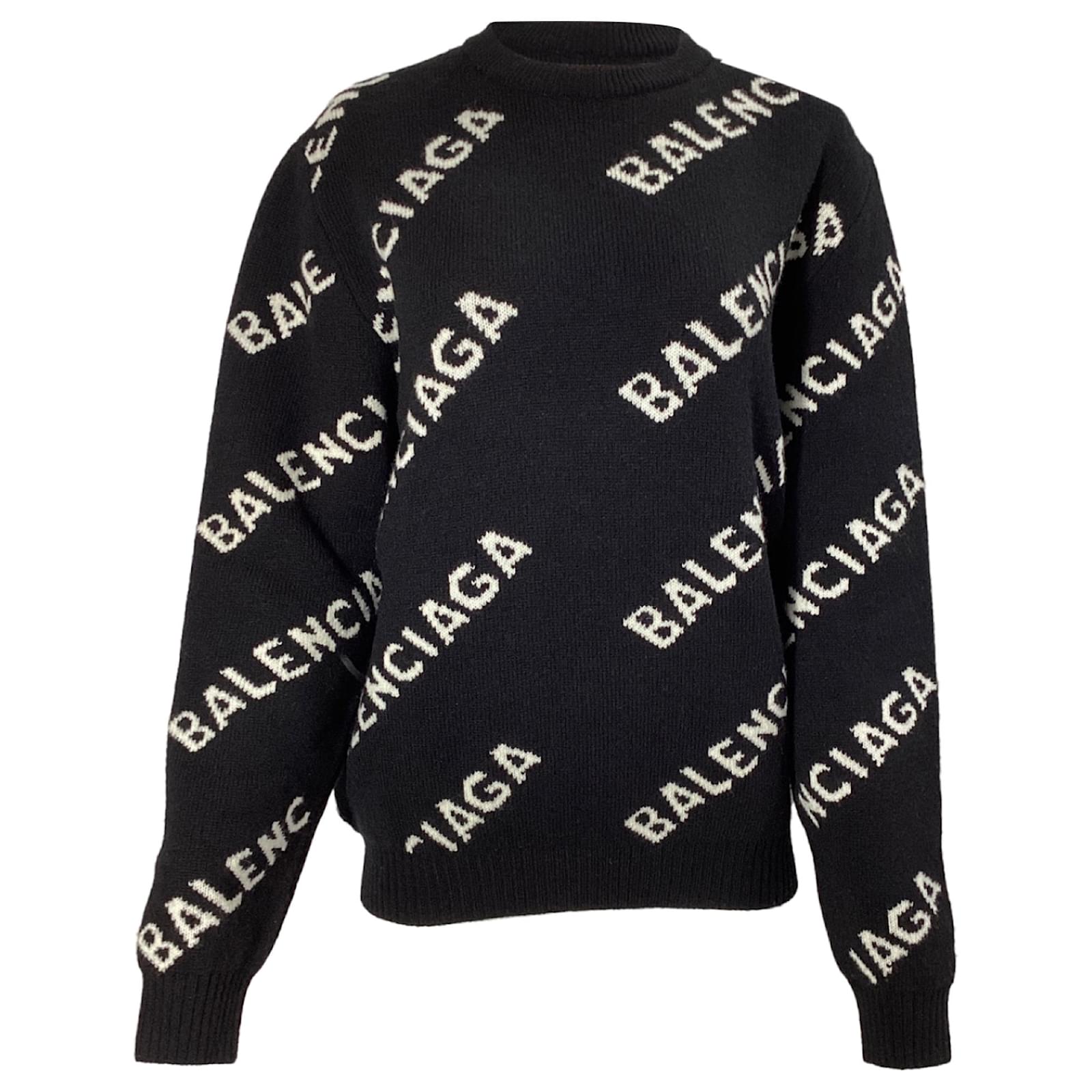 Balenciaga Logo Intarsia Crewneck Sweater in Black Wool ref.2187923 ...
