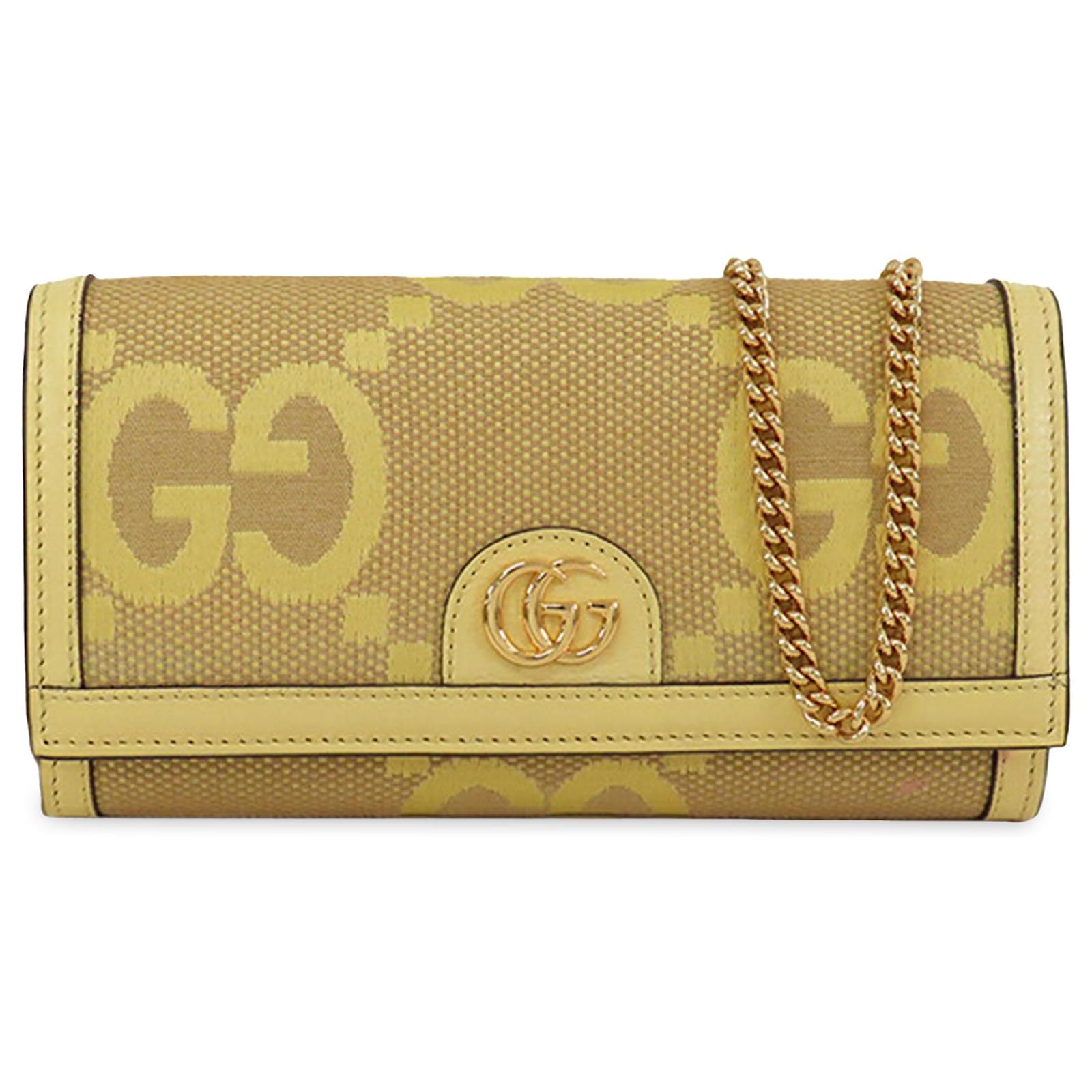 Gucci Yellow Jumbo GG Canvas Ophidia Continental Wallet on Chain Cloth ...