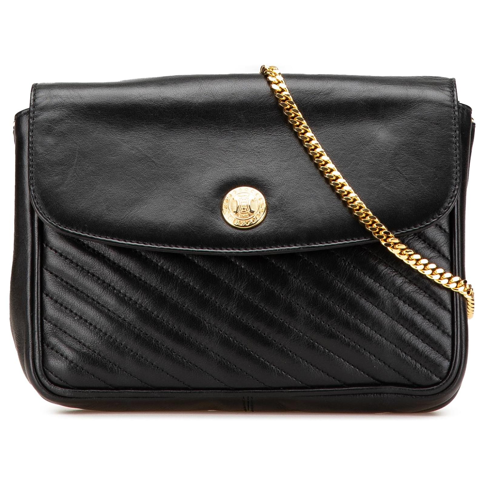 Céline Celine Black Leather Triomphe Chain Crossbody Pony-style ...