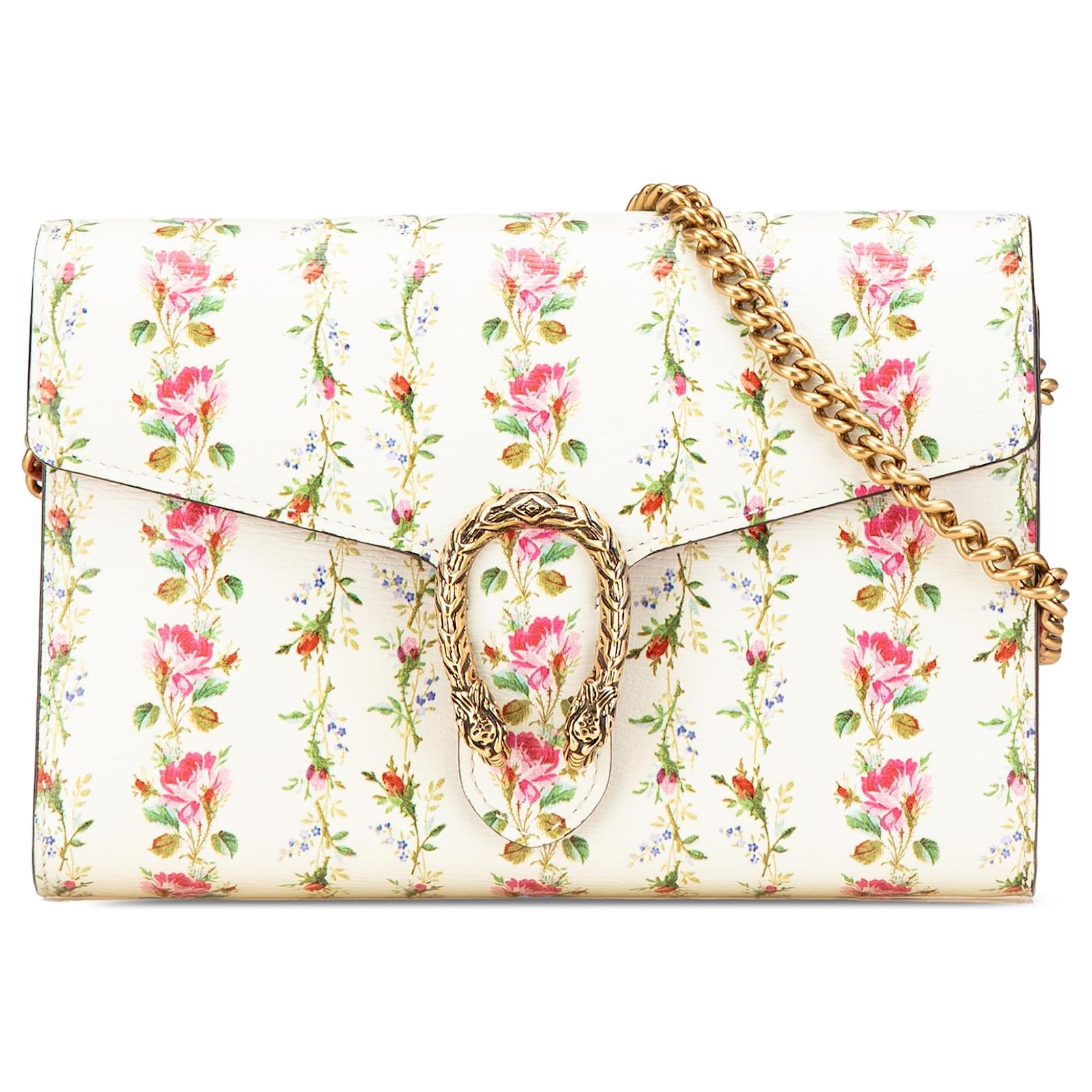 Gucci White Limited Edition Mini Leather Floral Print Dionysus Wallet ...