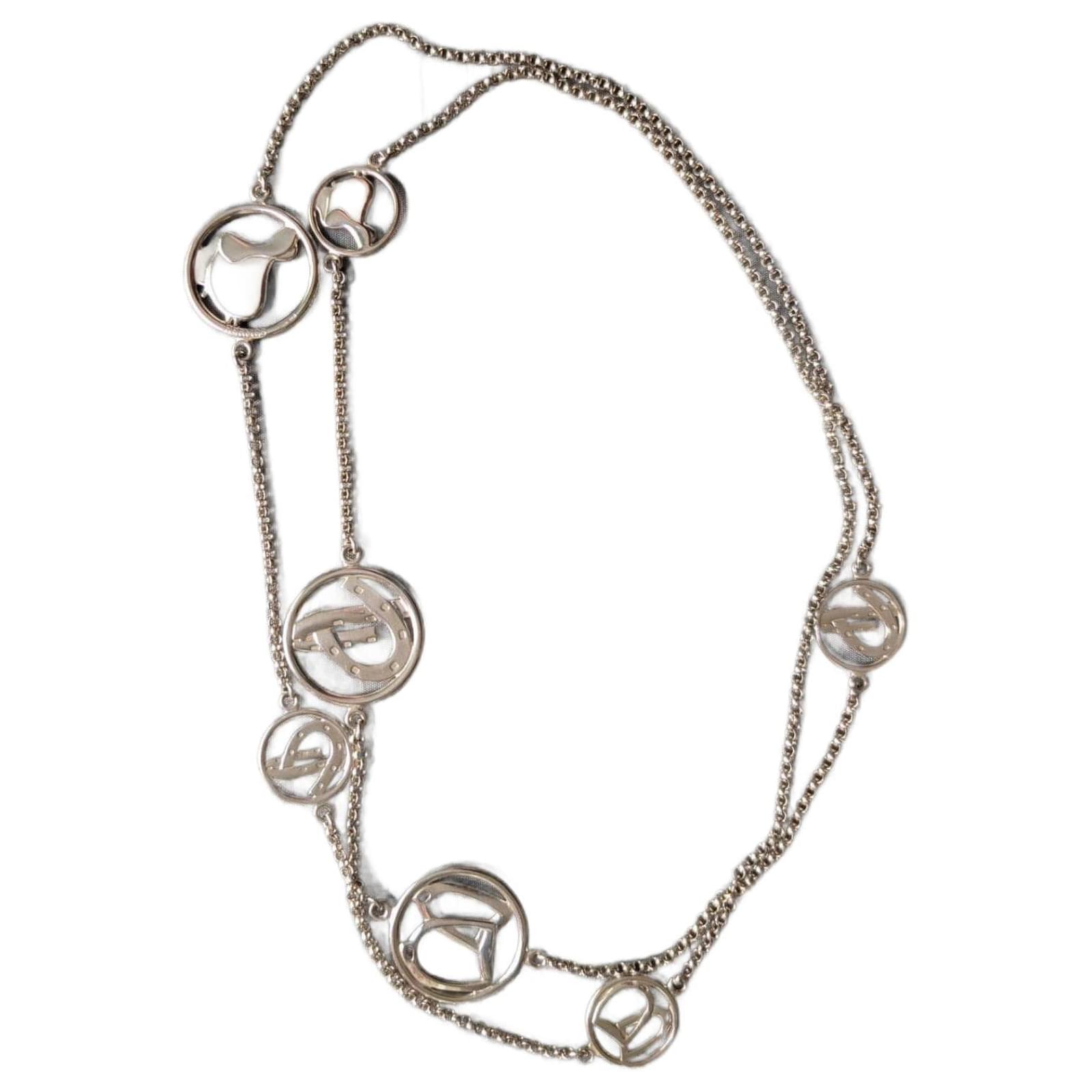 Hermès questrian Necklace Silver 35" Long Belcher Chain Horseshoe ...