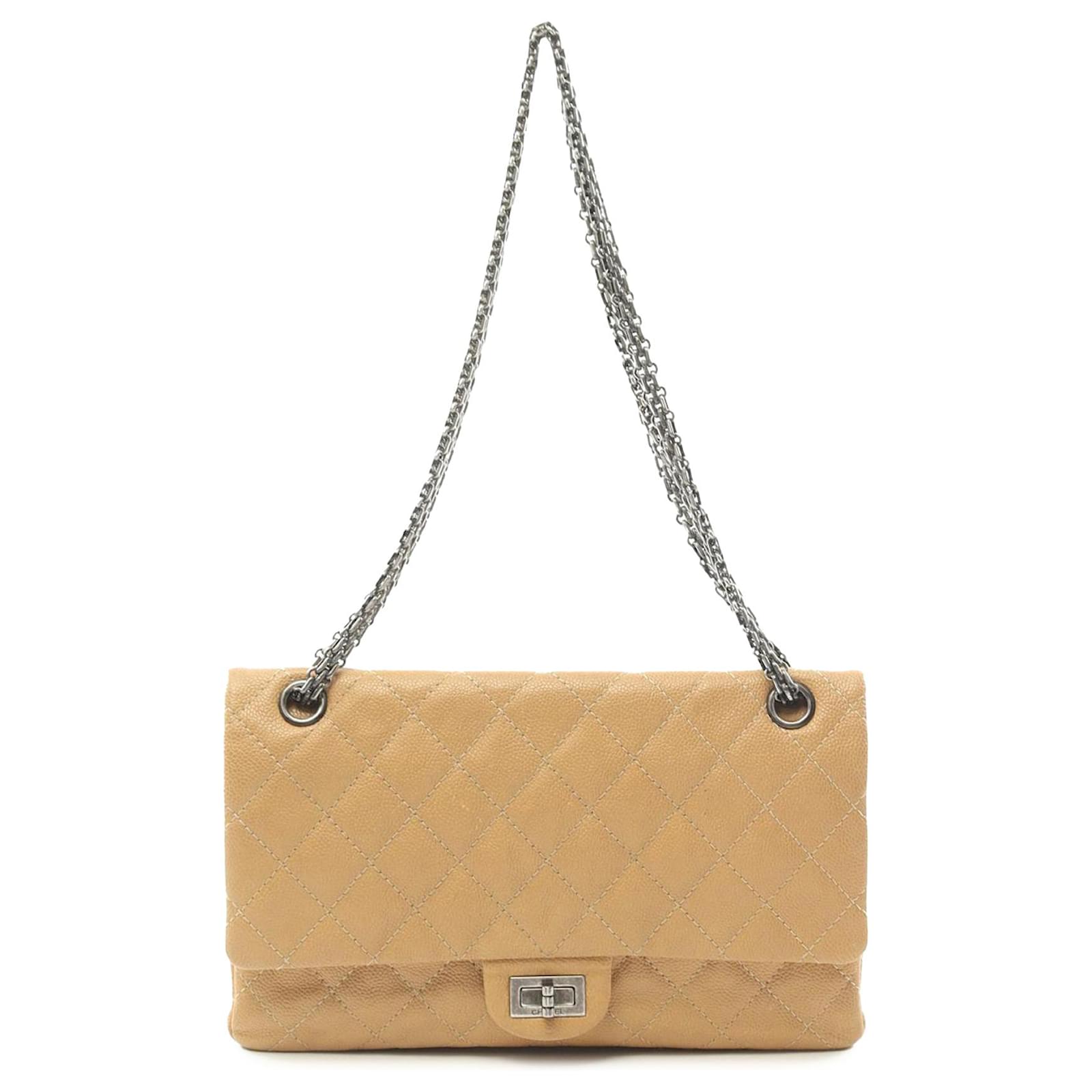Chanel Brown Reissue 2.55 Aged Calfskin Double Flap 226 Beige Leather ...