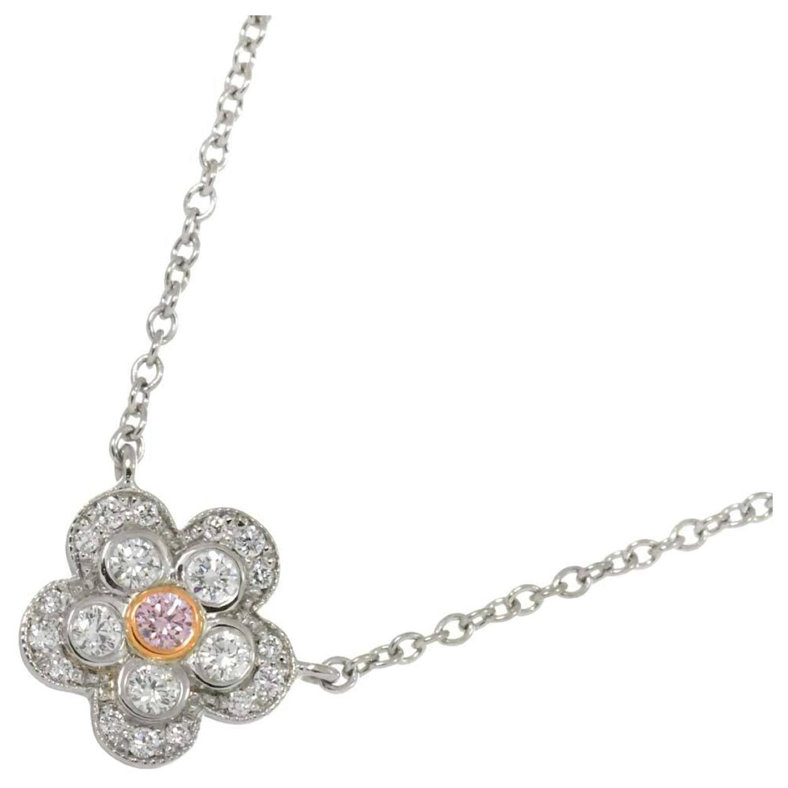 Tiffany & Co. Garden Flower Diamond Necklace Platinum Pink gold ref ...