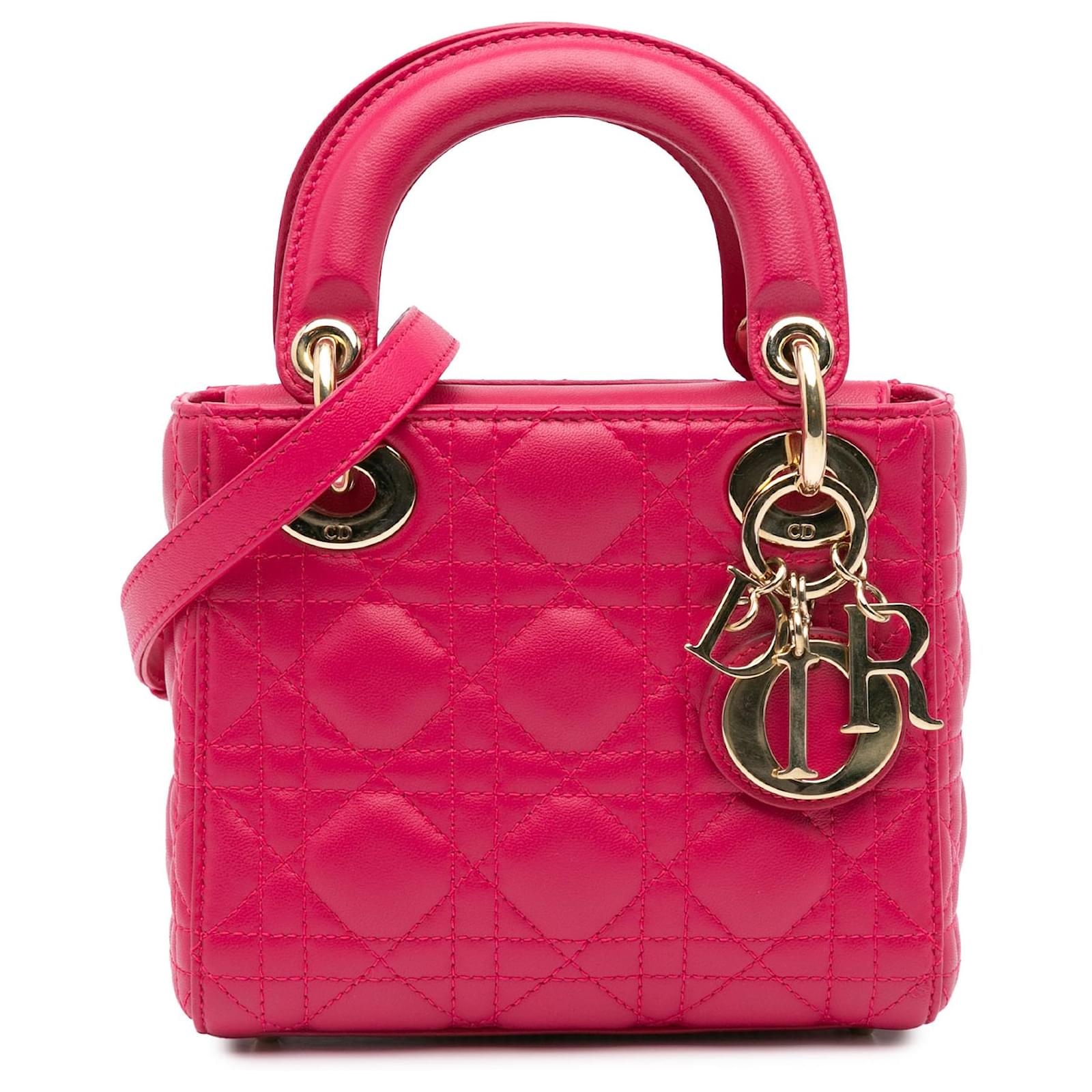 Dior Pink Mini Lambskin Cannage Lady Dior Leather ref.2194105 - Joli Closet