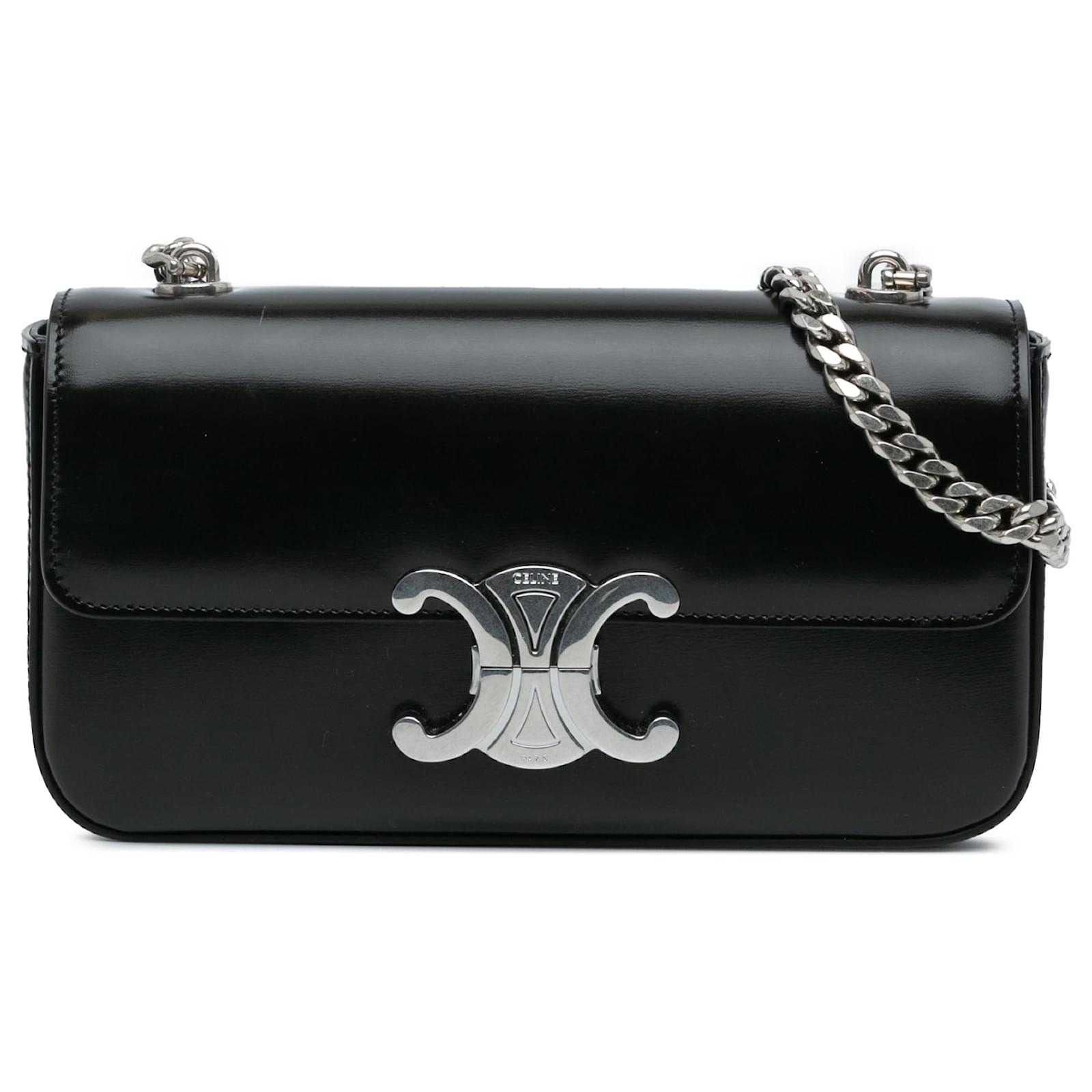 Céline Celine Black Shiny Calfskin Claude Chain Shoulder Bag Leather ...