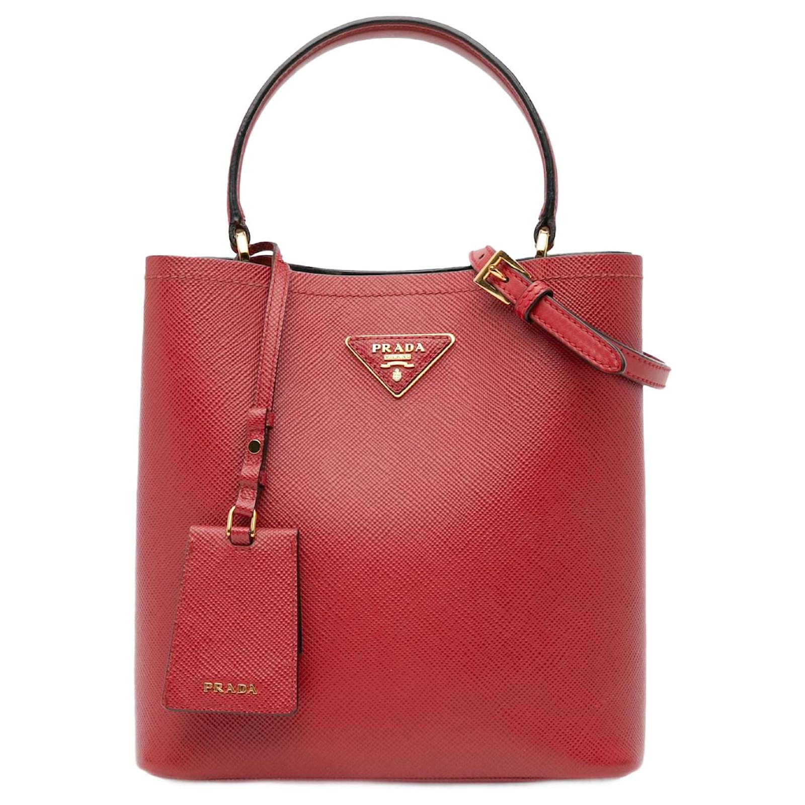 Prada Red Medium Saffiano Cuir Panier Leather ref.2194305 - Joli Closet
