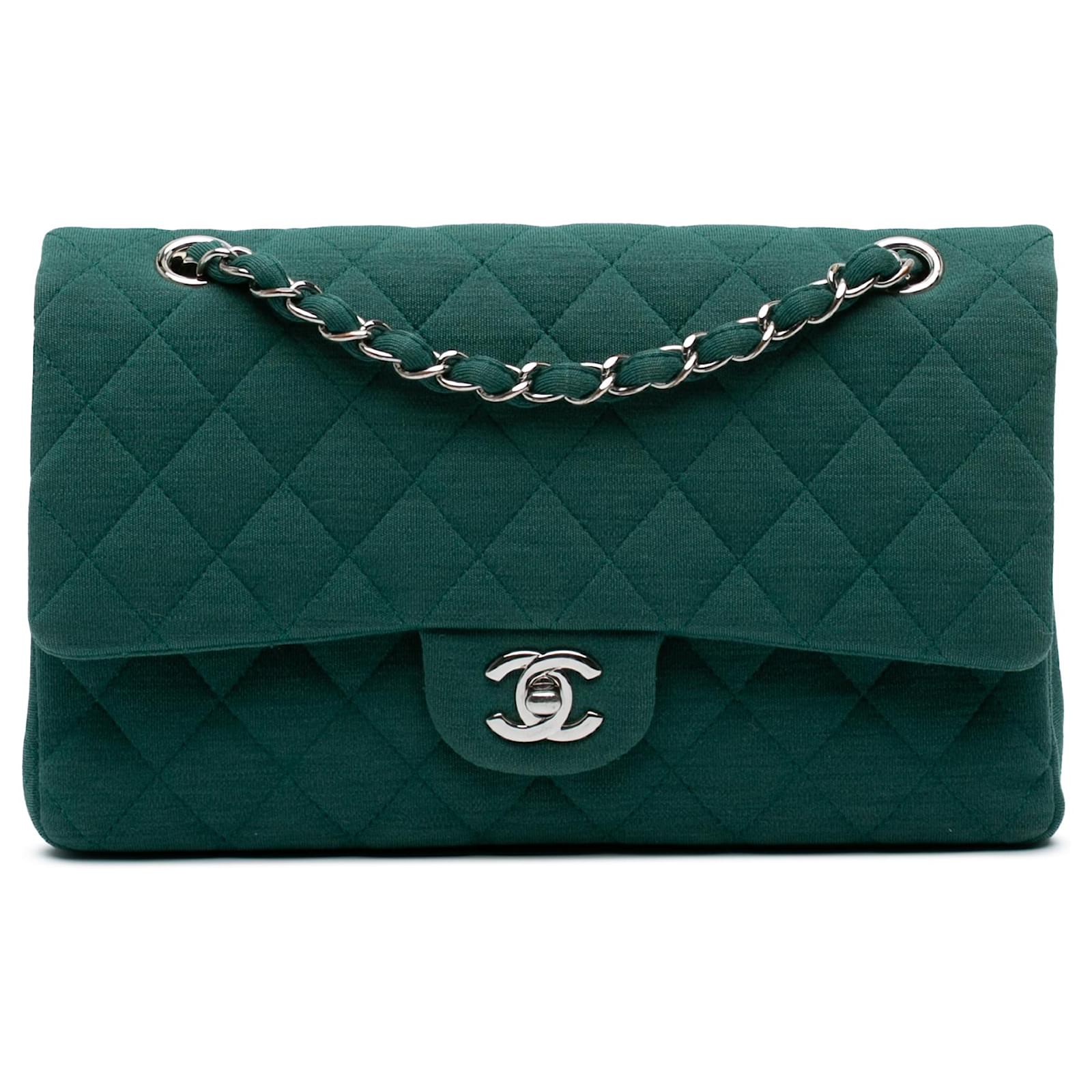 Chanel Green Medium Classic Jersey Double Flap Cotton Cloth ref.2194313 ...