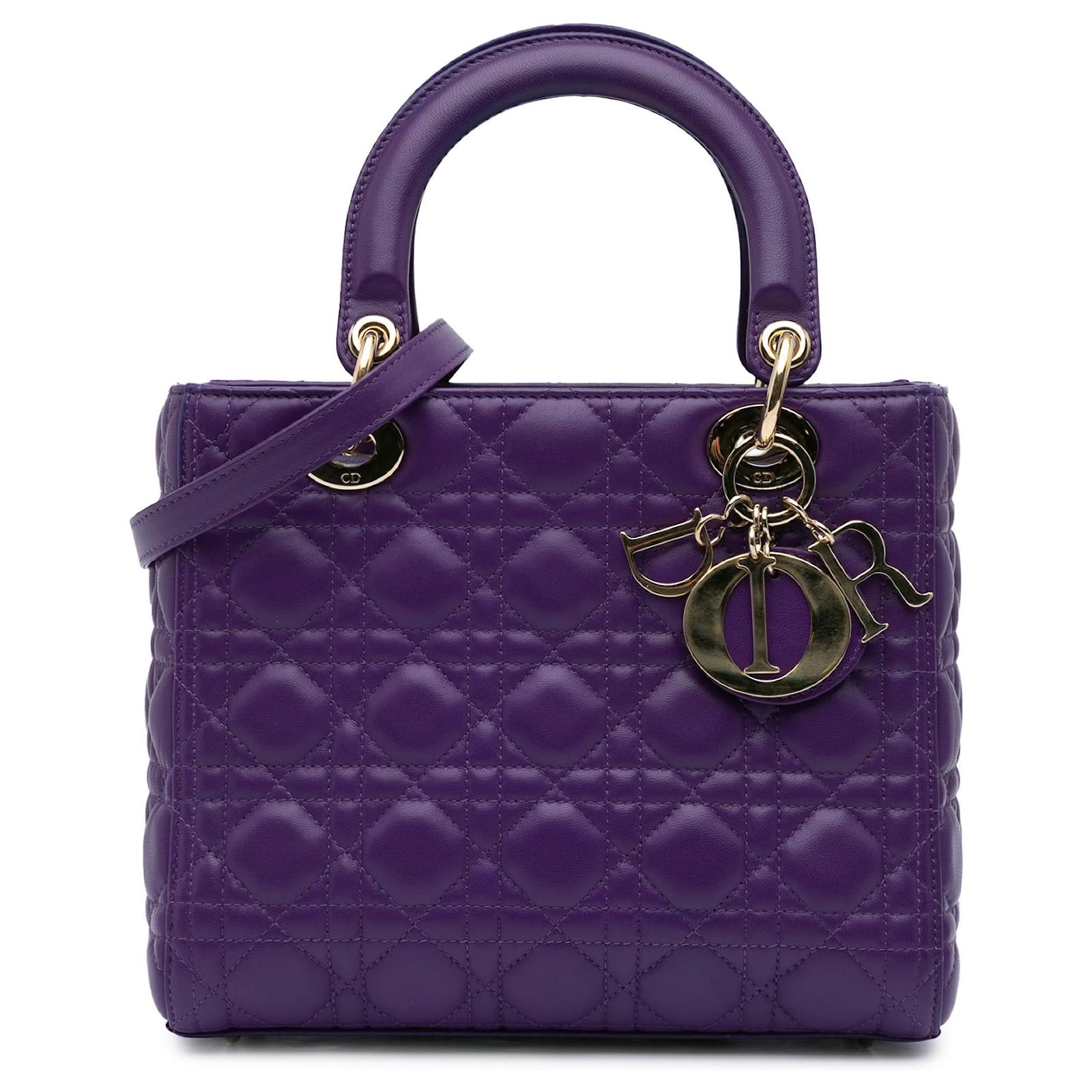 Dior Purple Medium Lambskin Cannage Lady Dior Dark purple Leather ref ...