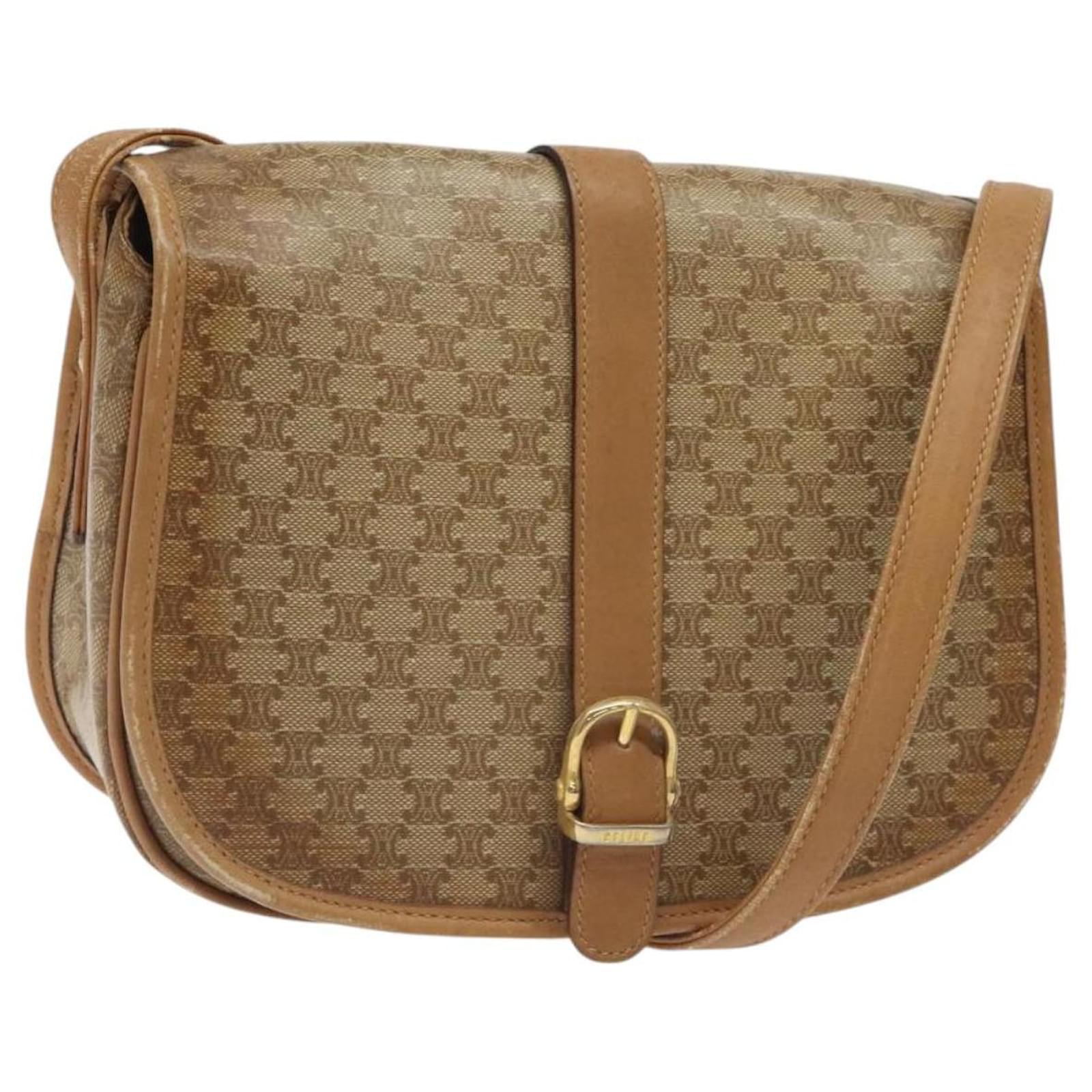 Céline CELINE Macadam Canvas Shoulder Bag PVC Beige Gold Auth 120406 ...
