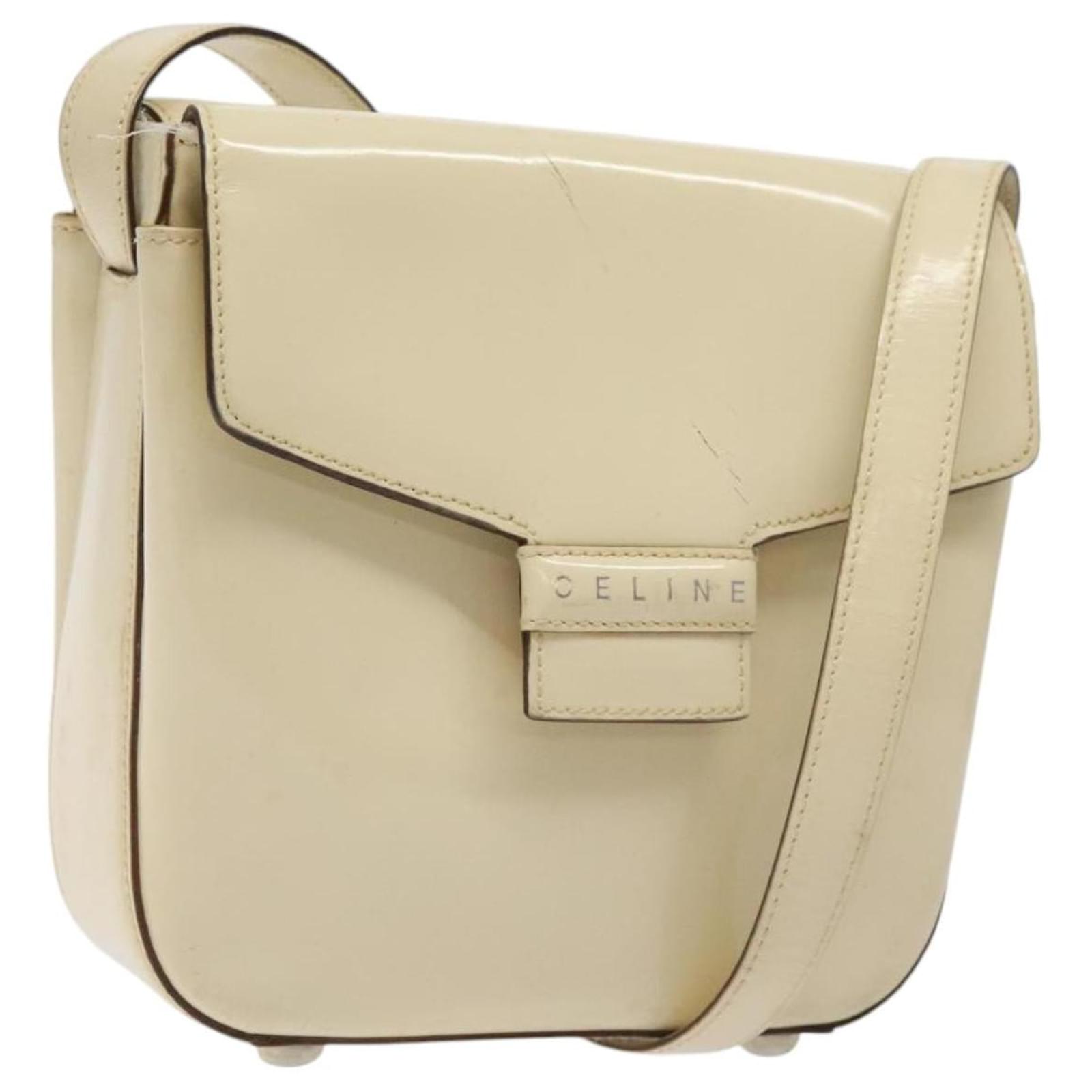 Céline CELINE Shoulder Bag Enamel Silver Cream Auth bs24599 Silvery ref ...