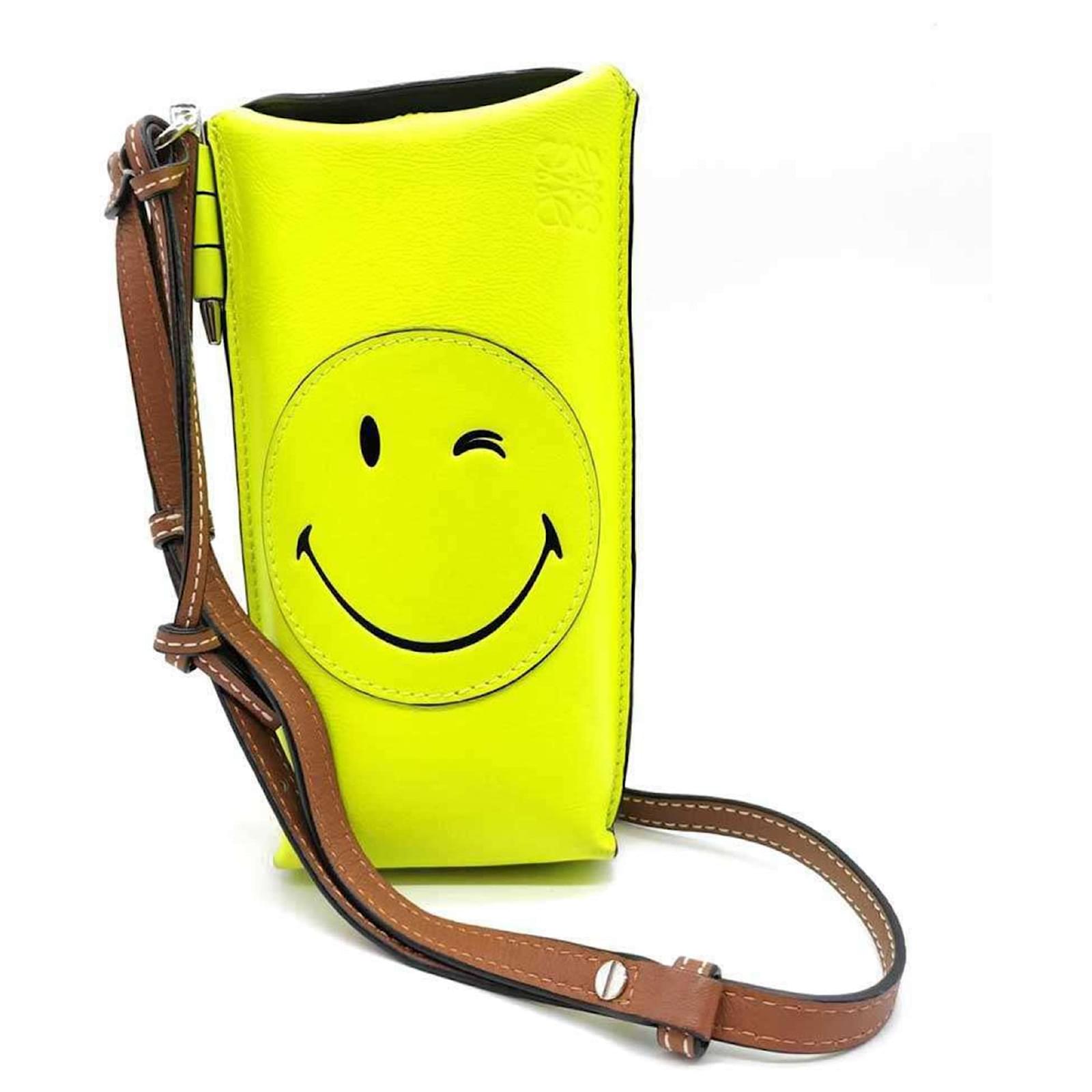 Loewe Gate Pocket Pouch Smiley Wink Mini Shoulder Bag Brown Yellow ...