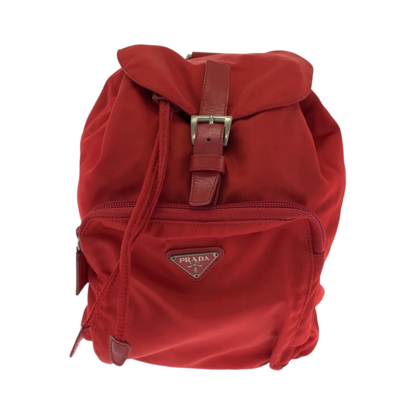 Prada Tessuto Triangle Logo Plate Red Nylon Backpack (Sold) - Joli Closet