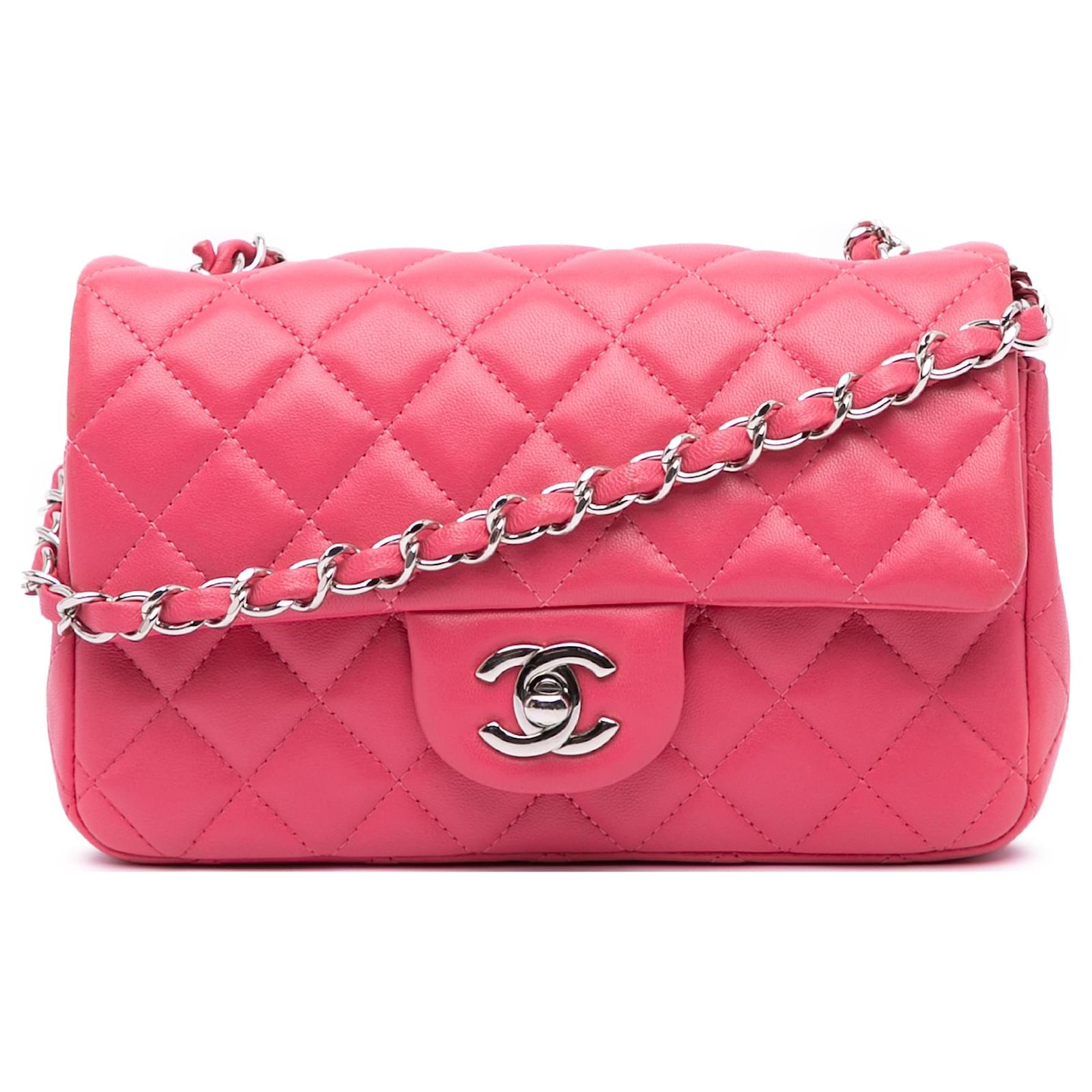 Chanel Pink Mini Rectangular Classic Lambskin Single Flap Leather ref ...